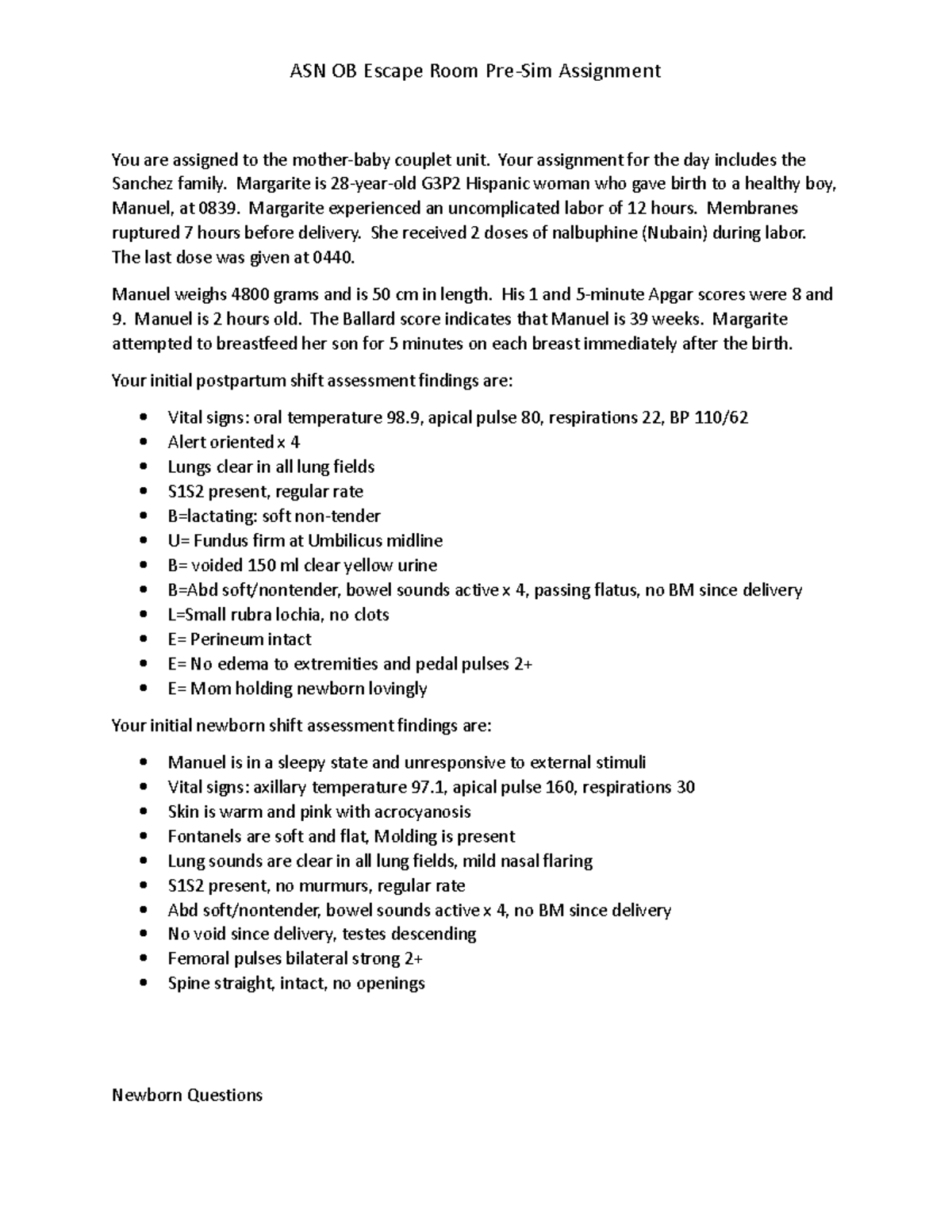 ASN OB Escape Room Pre-Sim Assignment-2 - Your assignment for the day ...