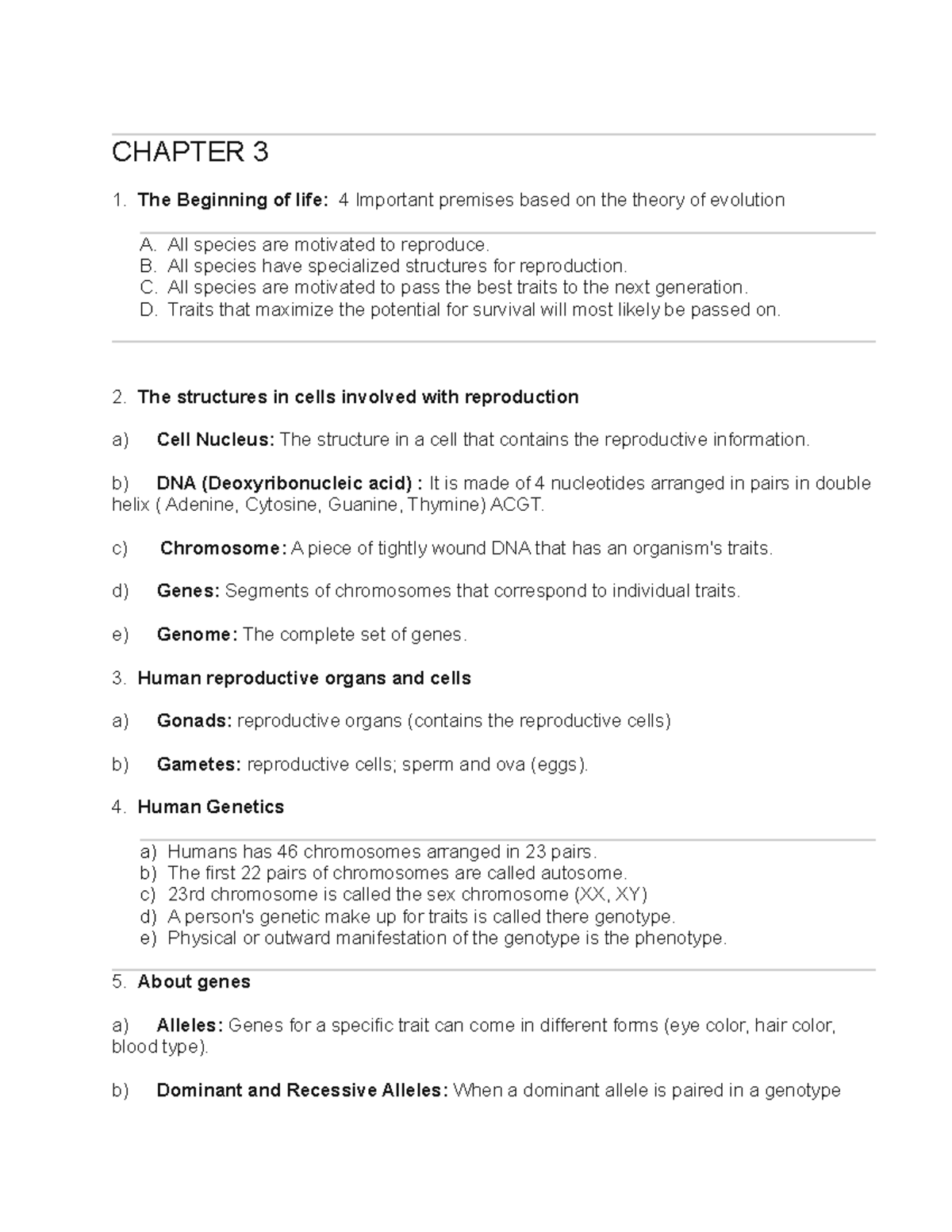 Chapter 3-7 Review Sheet - CHAPTER 3 1. The Beginning of life: 4 ...