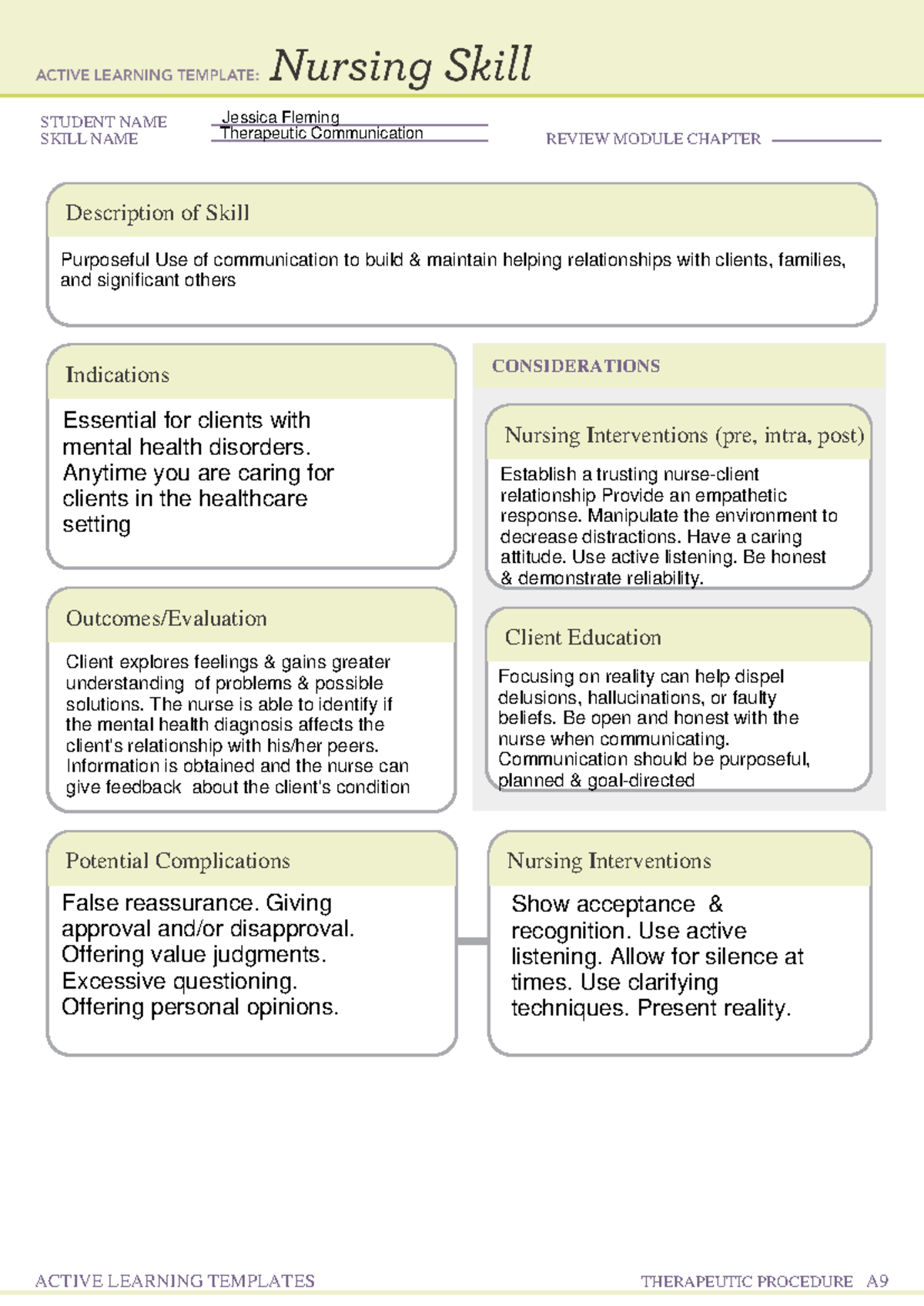 ATI Active learning template Nursing Skill - FN101 - STUDENT NAME SKILL ...