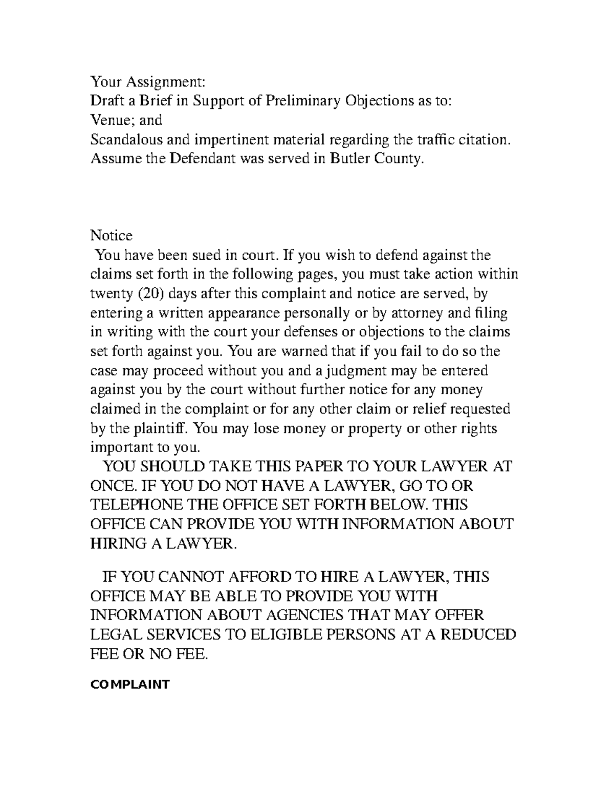 Assignment 2 - Your Assignment: Draft a Brief in Support of Preliminary ...