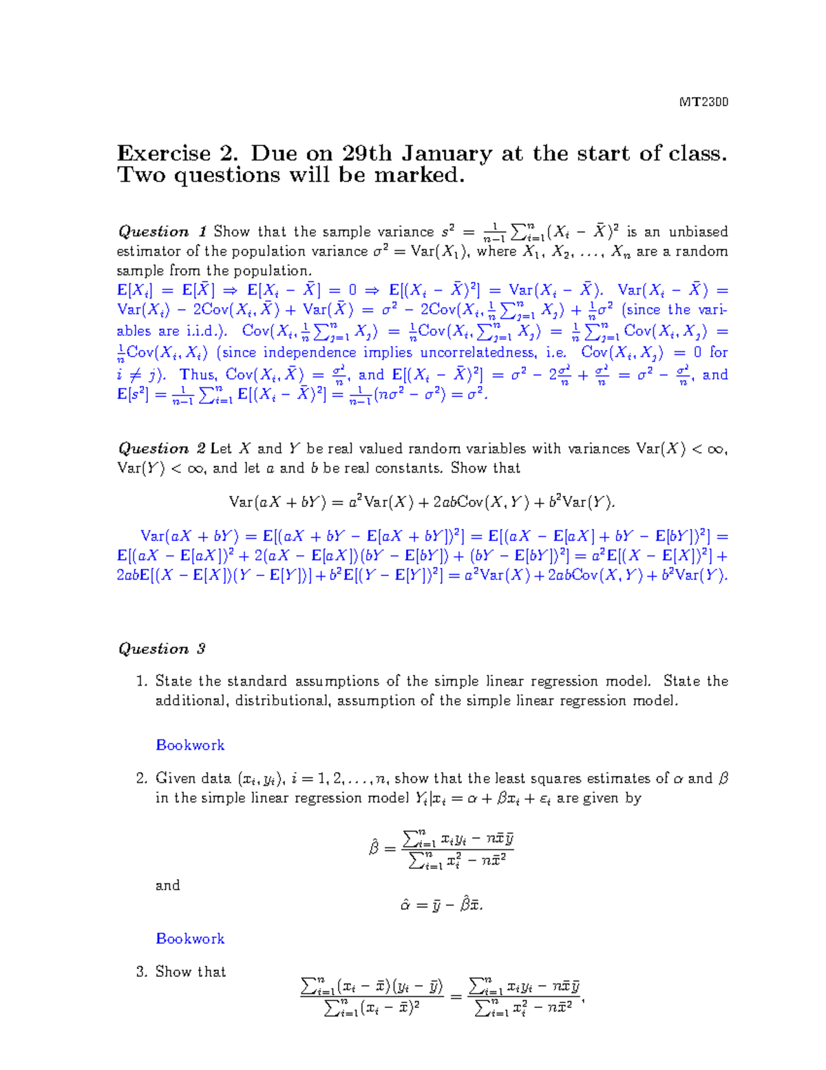 Ex2 2020S - practise - MT Exercise 2. Due on 29th January at the start ...