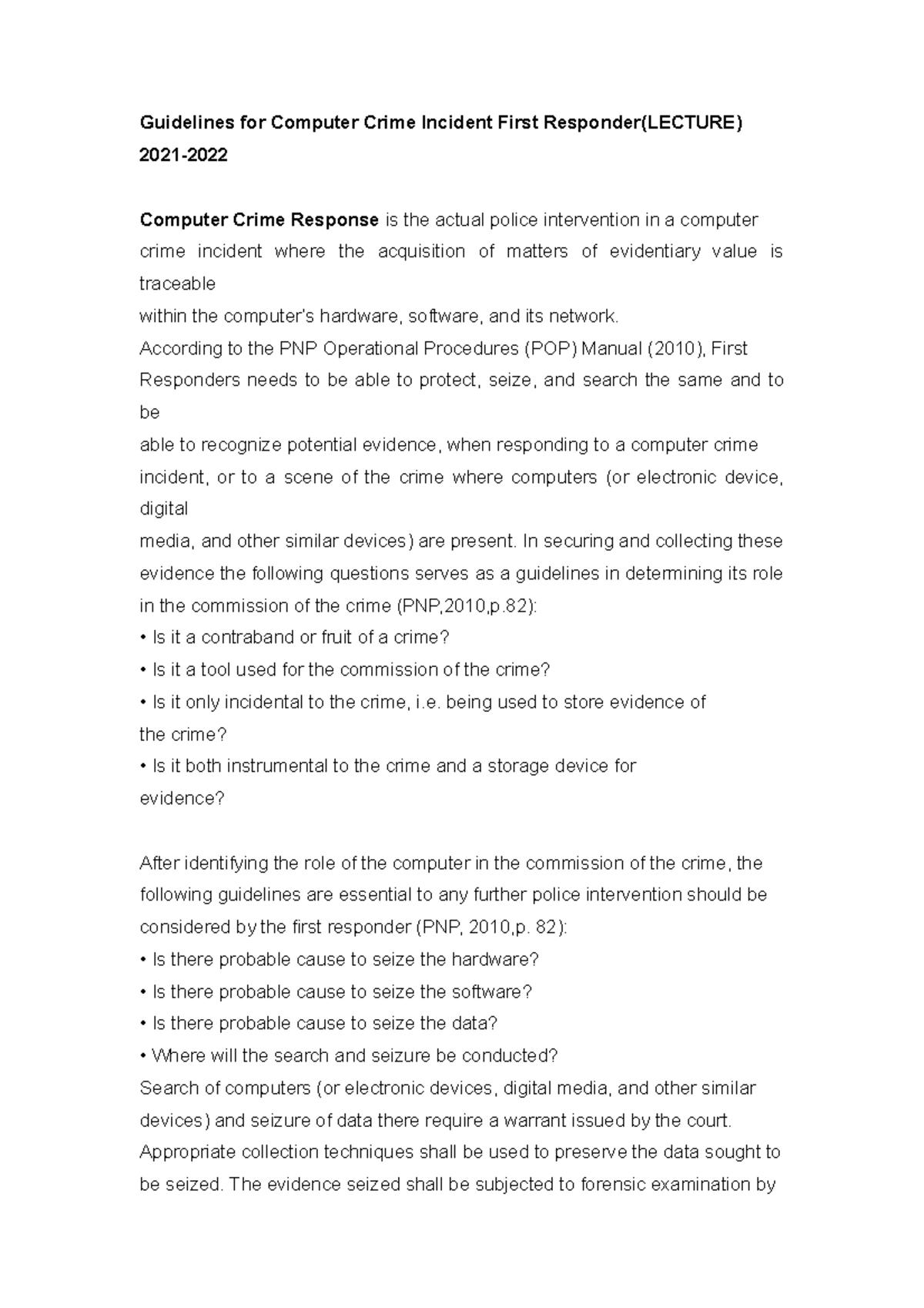 Guidelines for Computer Crime Incident First Responder - Guidelines for ...