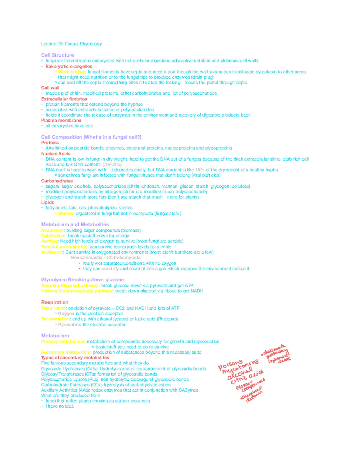 Biology of the Fungi 3218G Lecture 15 Physiology - Lecture 15: Fungal ...