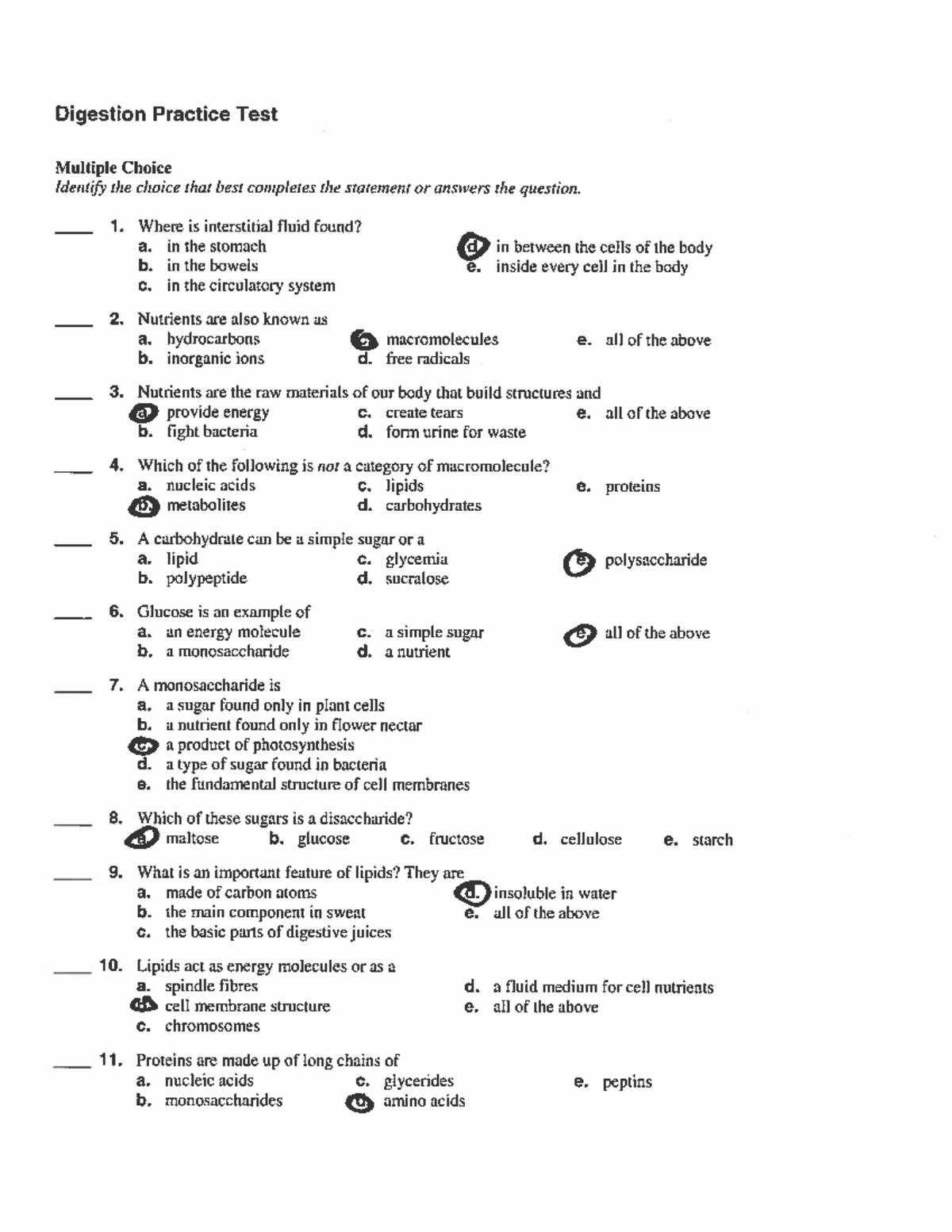 Digestion practice test answers - Bio110 - Studocu