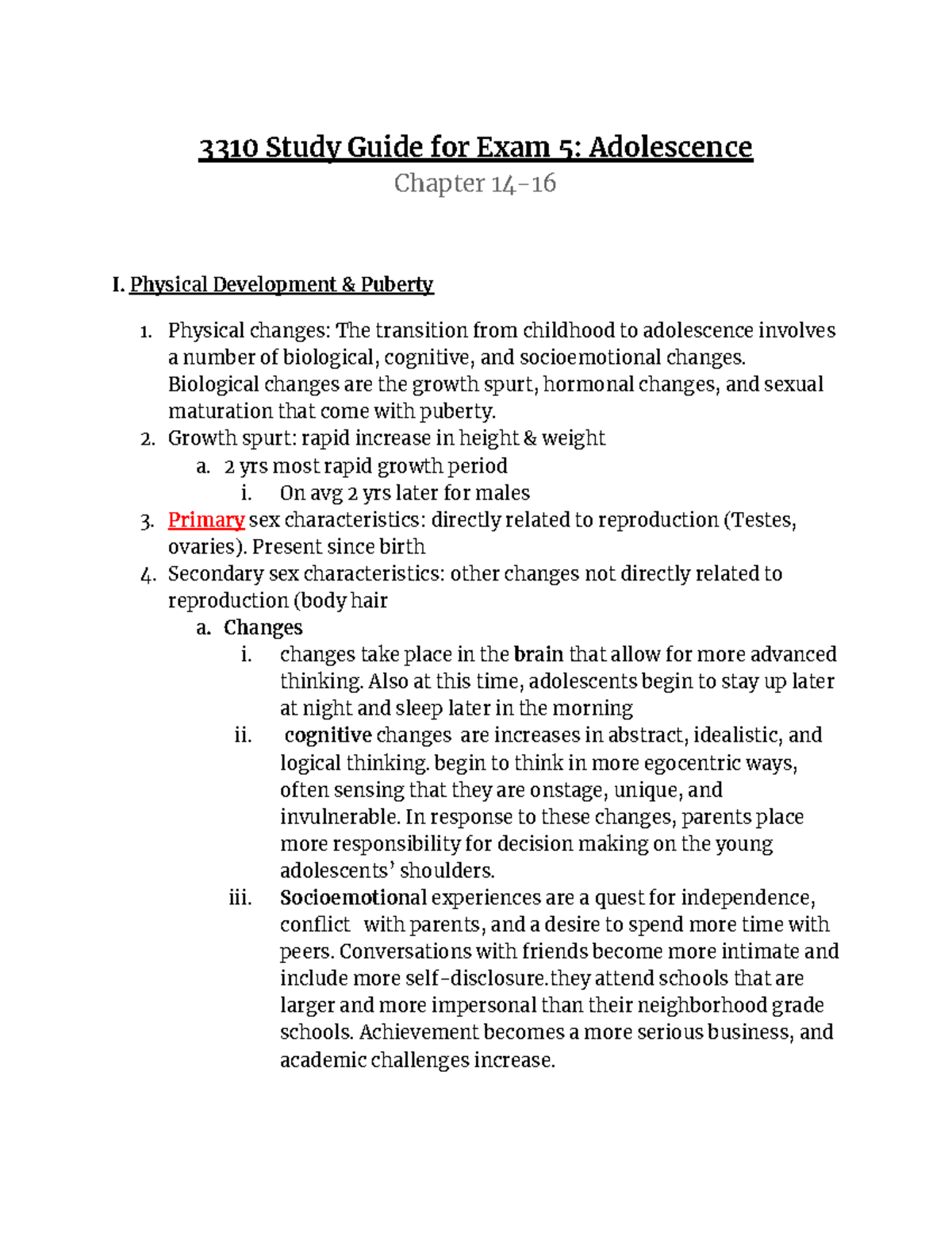 3310 Study Guide for Exam 5 Adolescence - 3310 Study Guide for Exam 5 ...