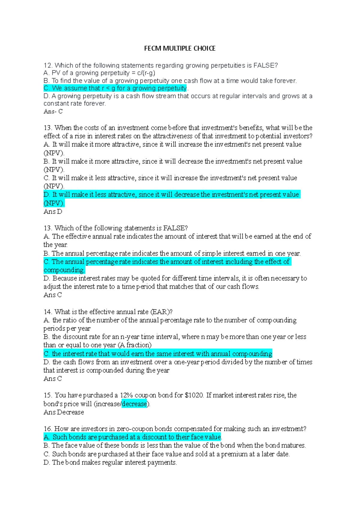 FECM Multiple Choice 2 - FECM MULTIPLE CHOICE Which of the following ...