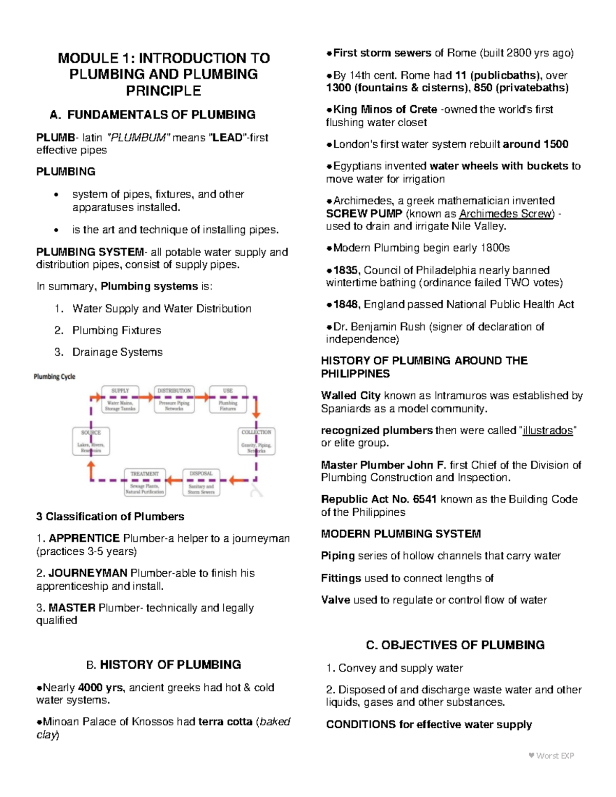 Engutil 2 M1- Reviewer - ♥ Worst EXP MODULE 1: INTRODUCTION TO PLUMBING ...