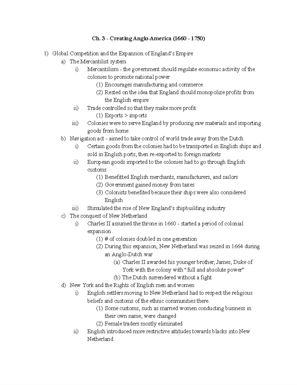 US History Give Me Liberty Eric Foner Chapter 3 Notes Summary 1660