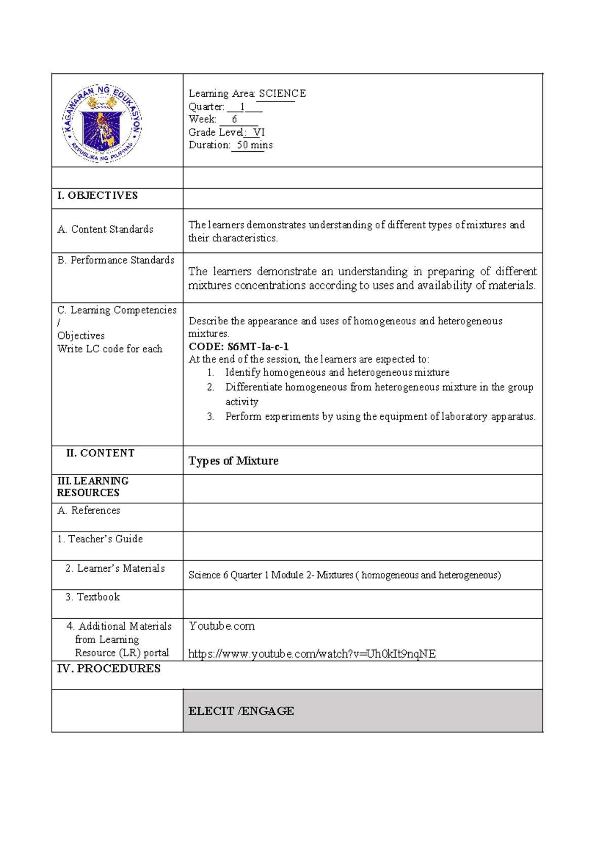 Lesson Plan science 6 division level - Learning Area: SCIENCE Quarter ...