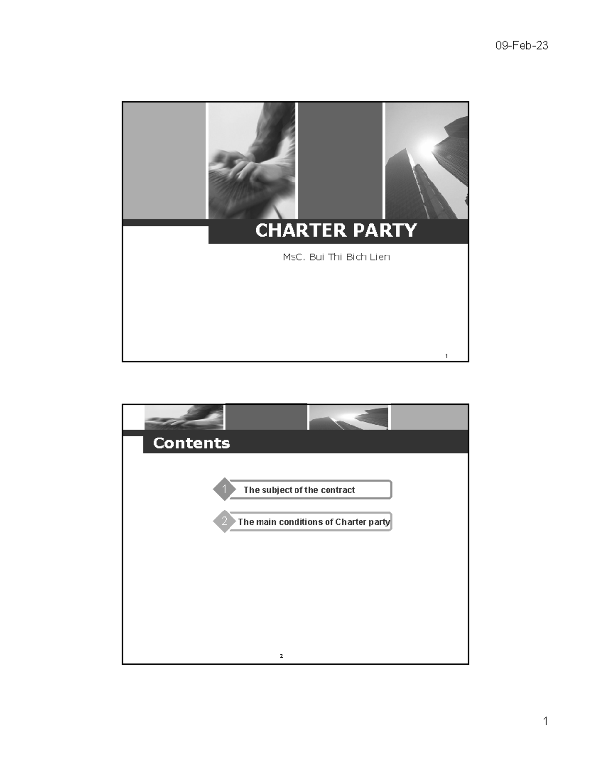 Chap 2e - Voyage charter party - CHARTER PARTY MsC. Bui Thi Bich Lien 1 ...