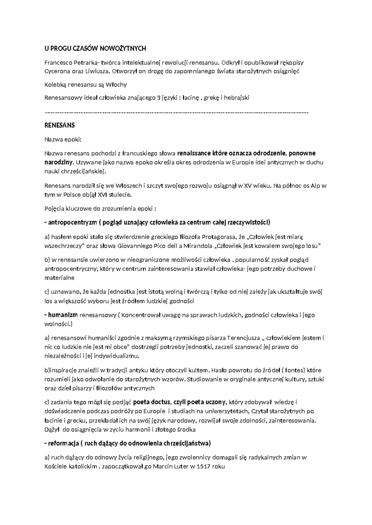 Renesans - U PROGU CZASÓW NOWOŻYTNYCH Francesco Petrarka- twórca ...