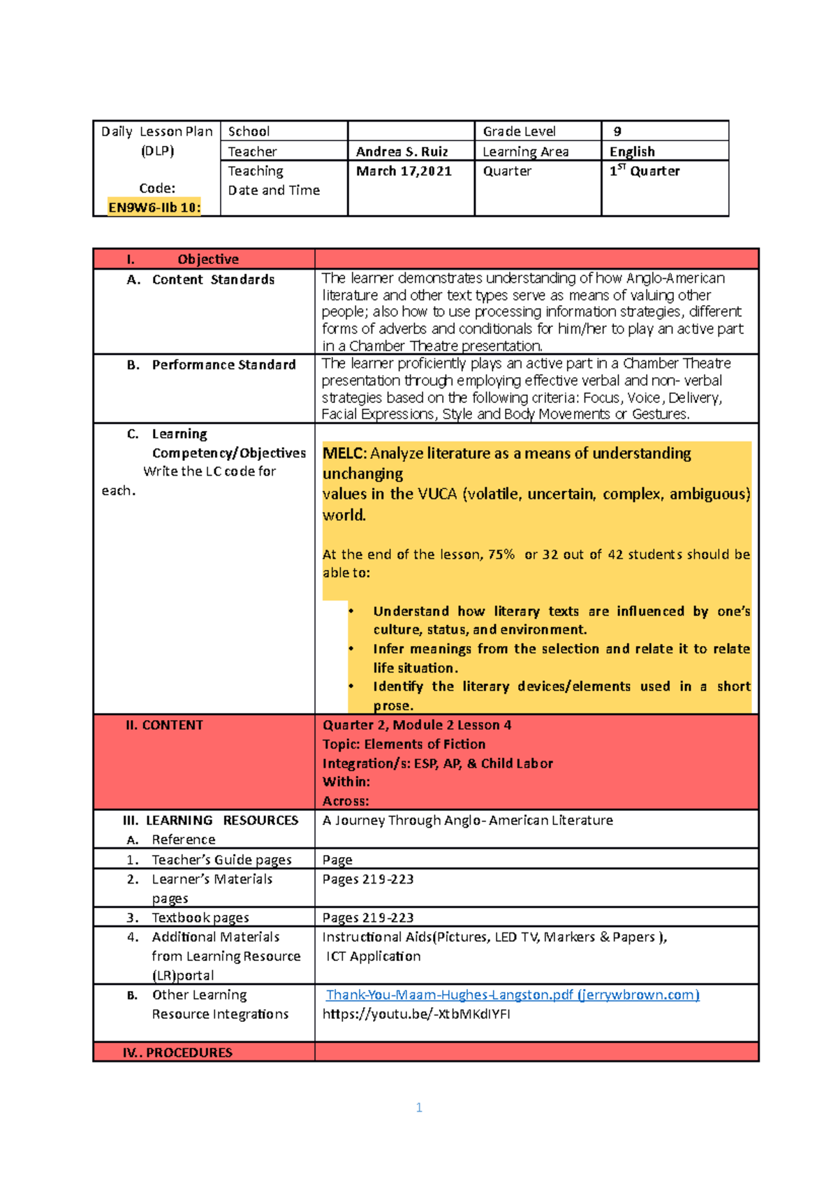 Sample of Lesson Plan - nvnodvidjvnojdnvoevnvnvnoen - Daily Lesson Plan ...