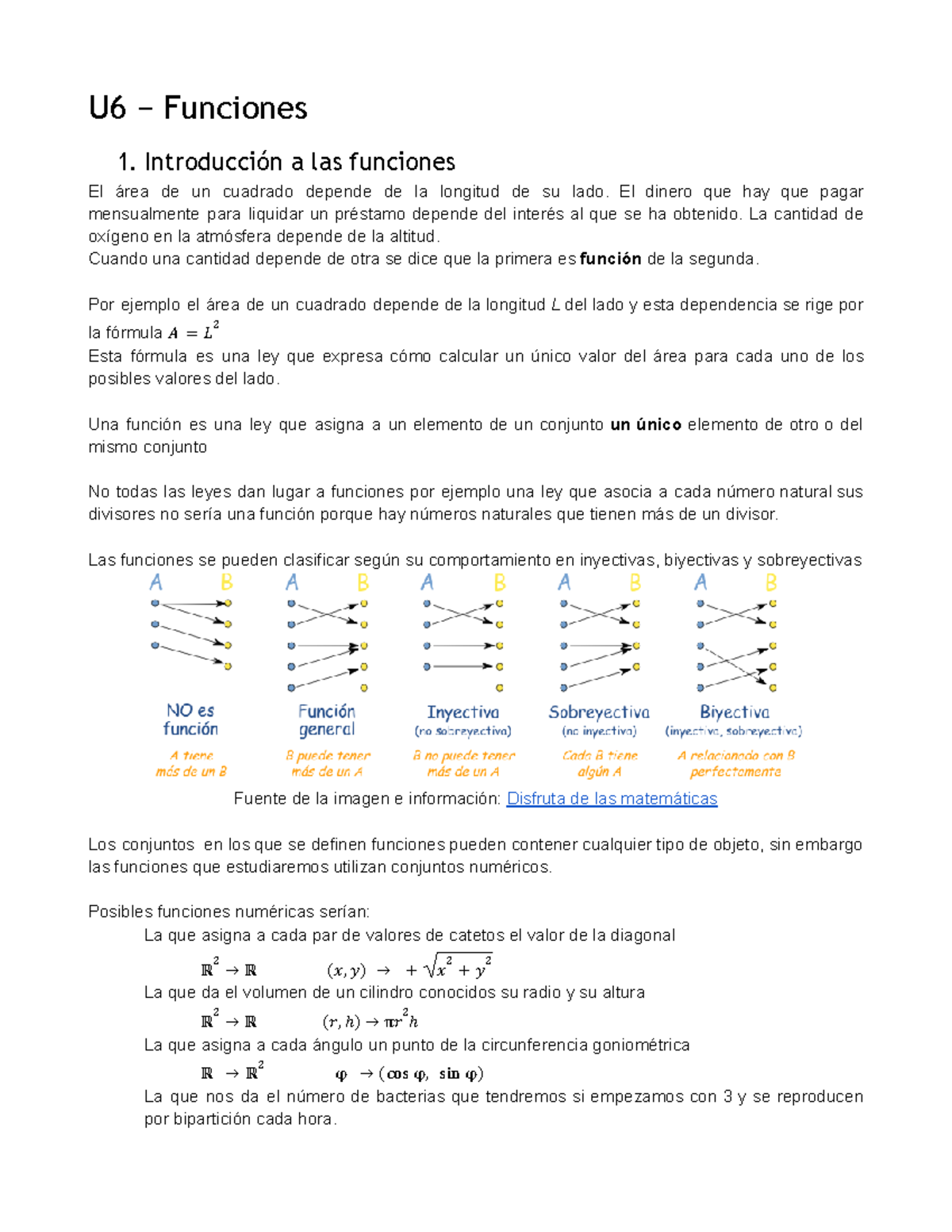U6 - Funciones - Matemáticas - U6 − Funciones 1. Introducción a las ...