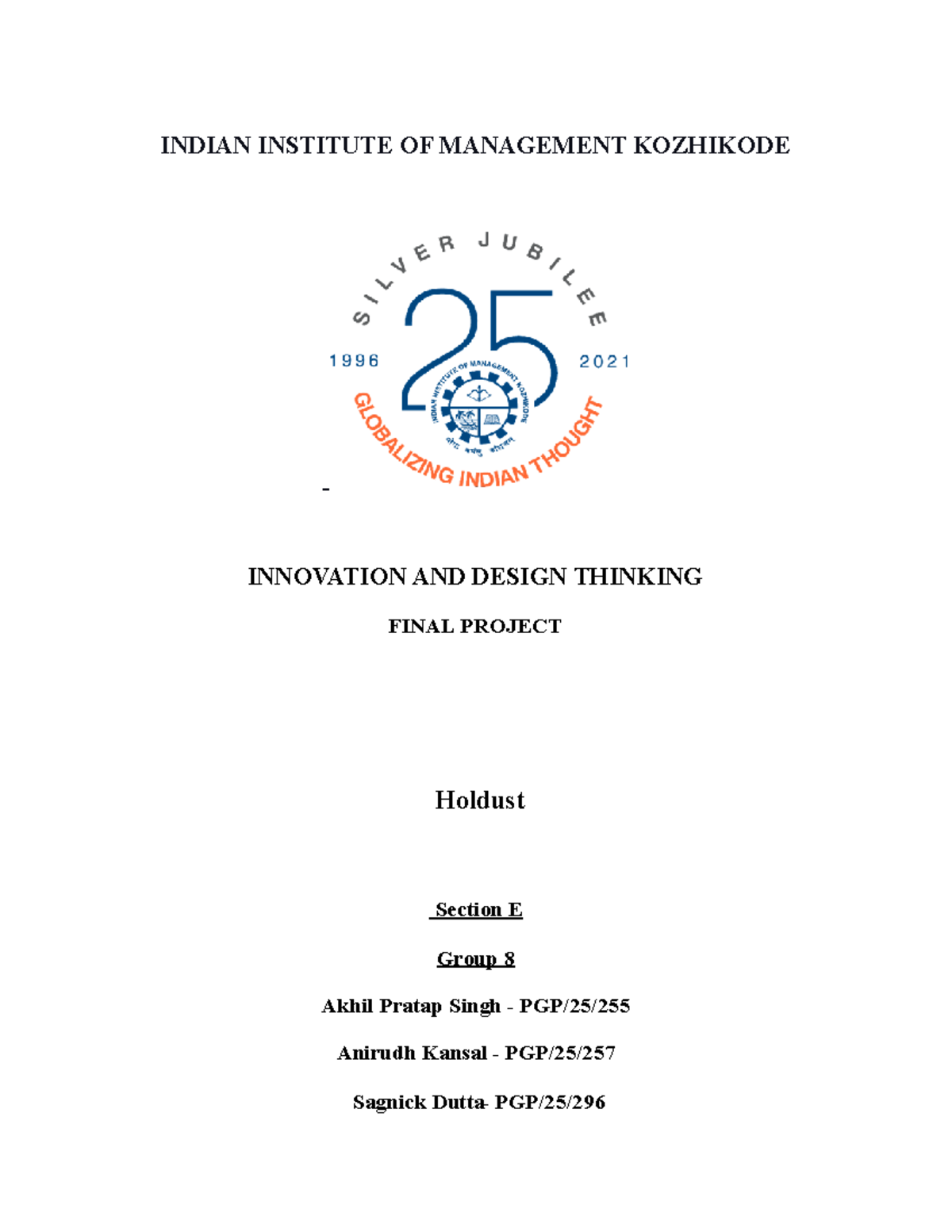 IDT Project report - mba - INDIAN INSTITUTE OF MANAGEMENT KOZHIKODE ...
