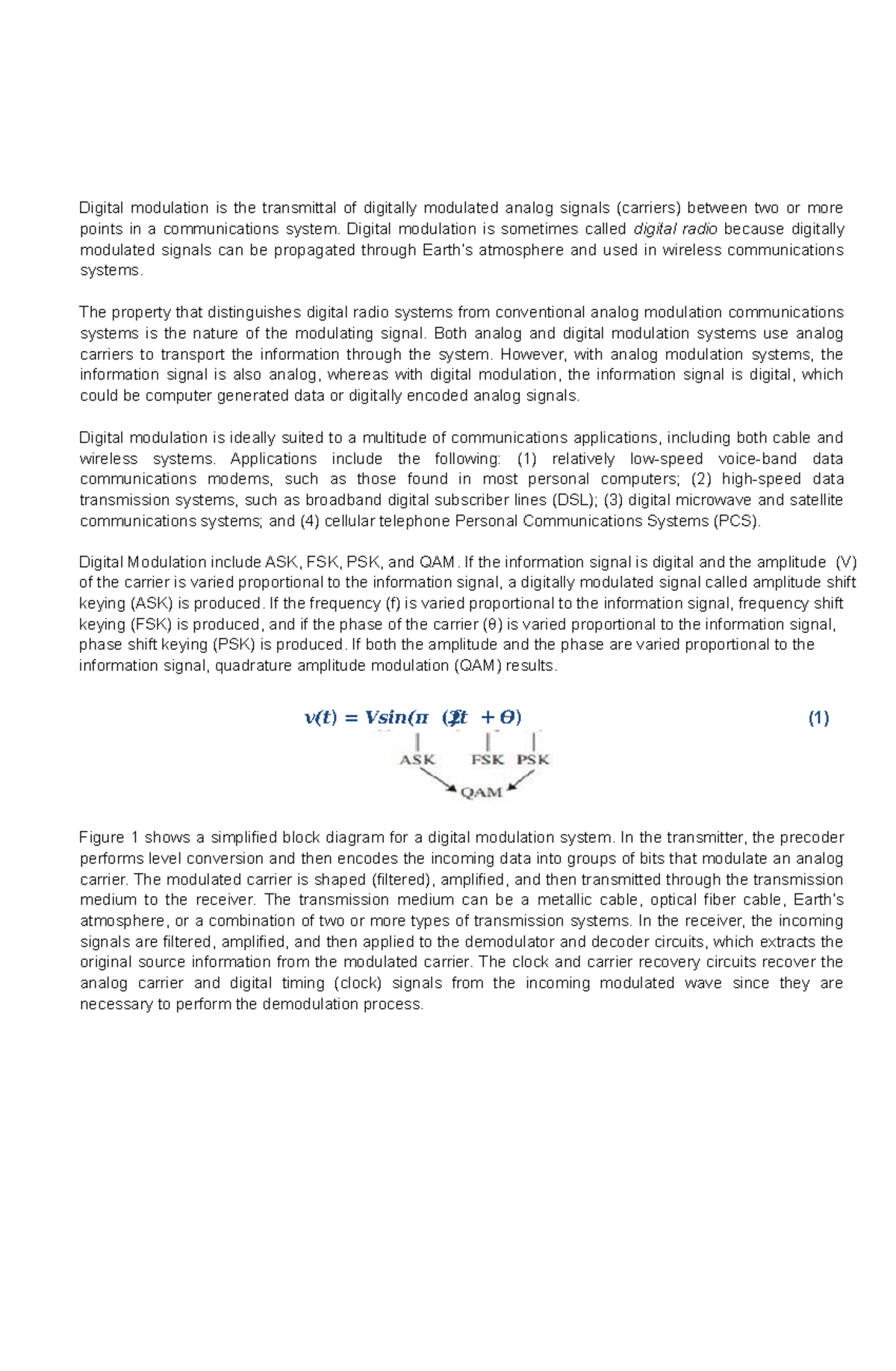 Electronics Digital Communications Digital Modulation Is The