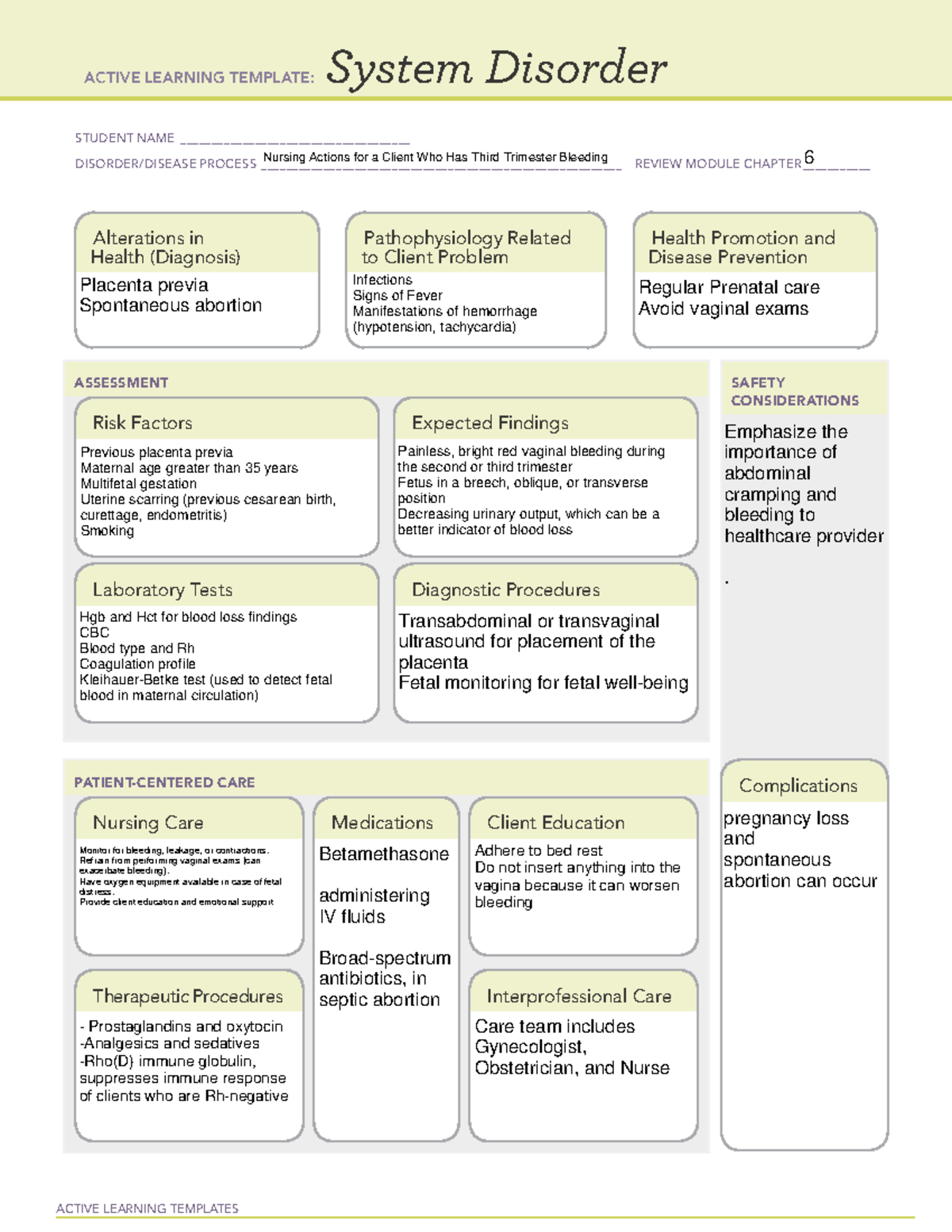 Nursing Actions for a Client Who Has Third Trimester Bleeding - ACTIVE ...