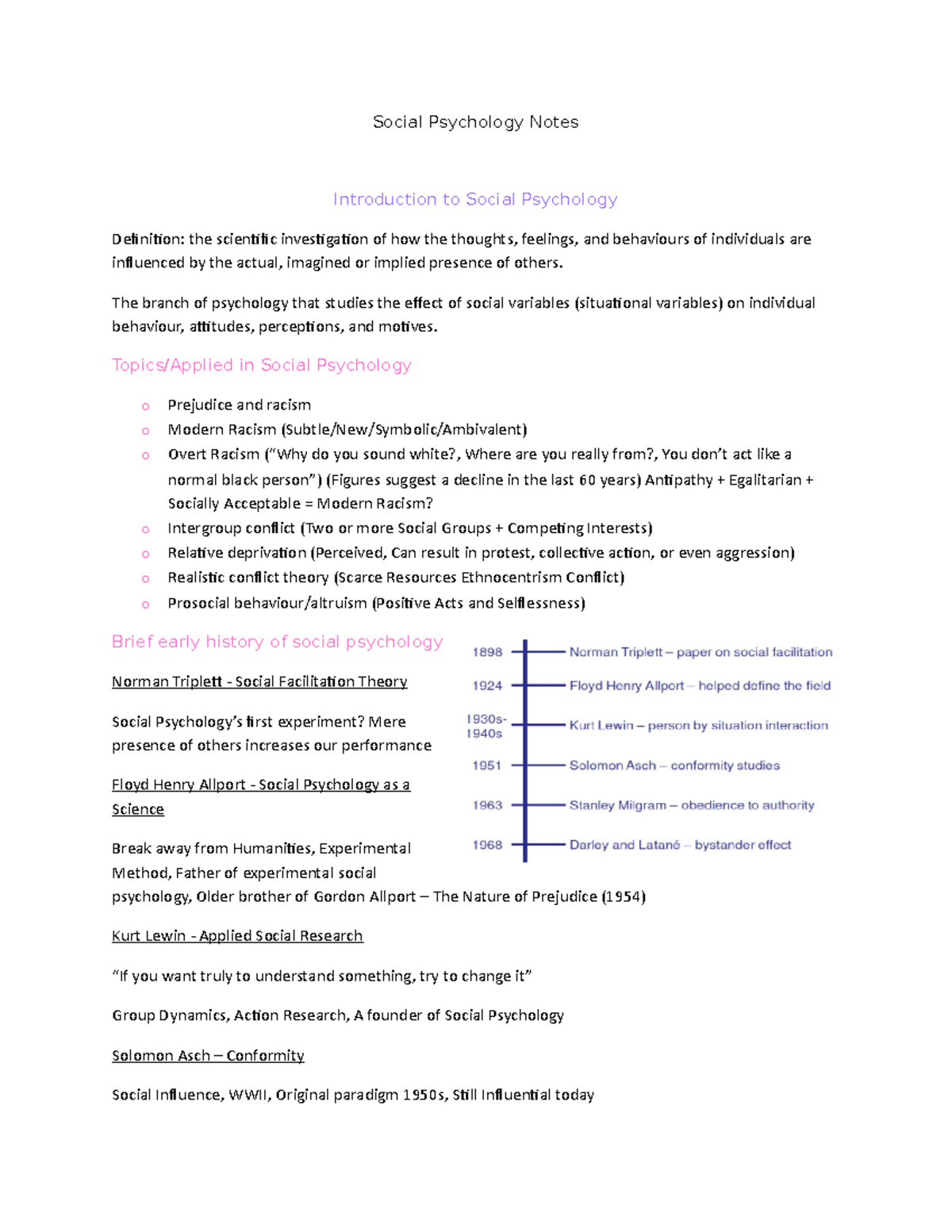 Social Psychology - Notes - Social Psychology Notes Introduction to ...