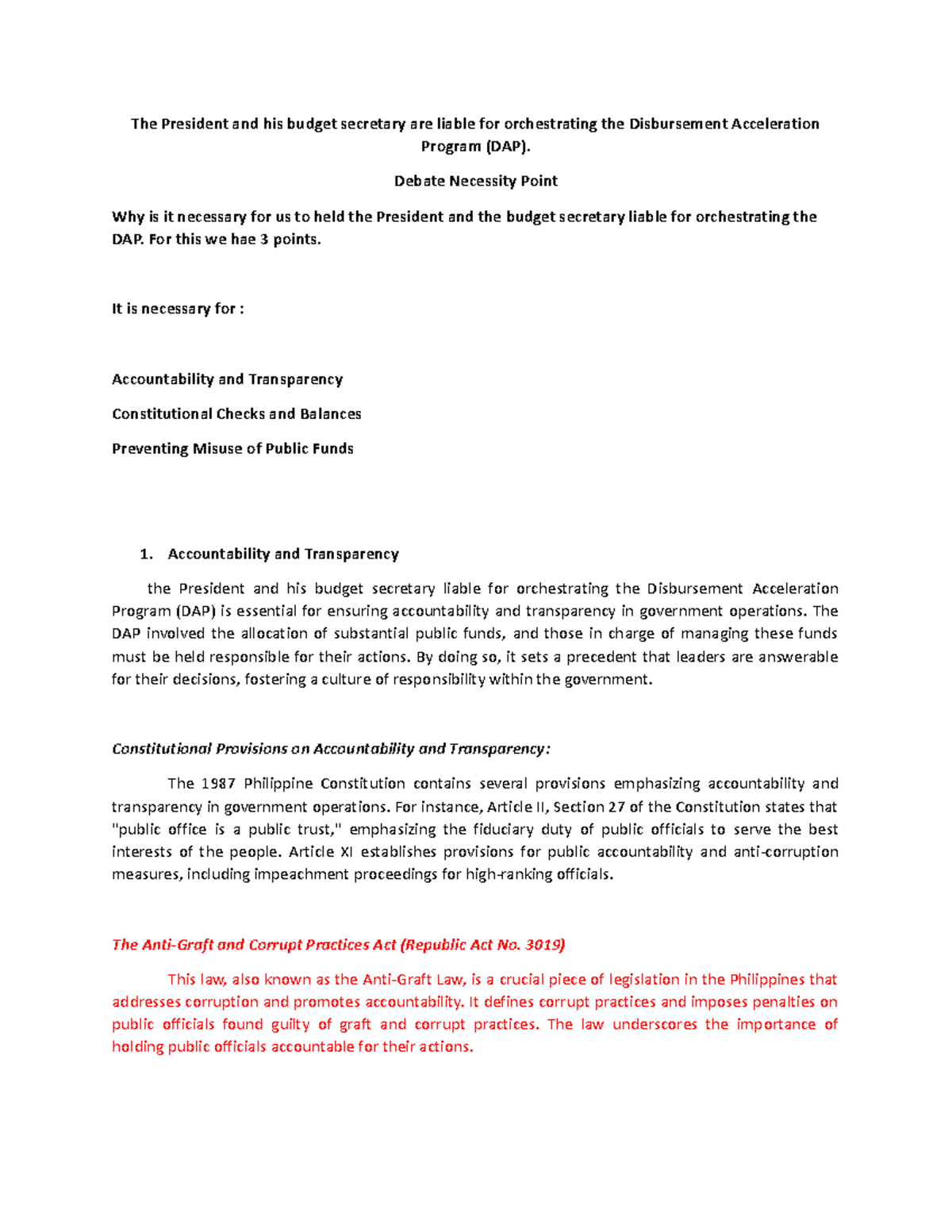 Debate DAP - The President and his budget secretary are liable for ...