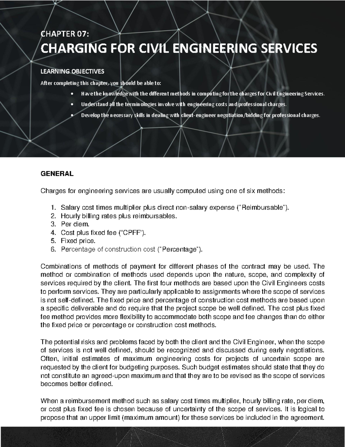 CHARGING FOR CIVIL ENGINEERING SERVICES - CHAPTER 07: CHARGING FOR ...