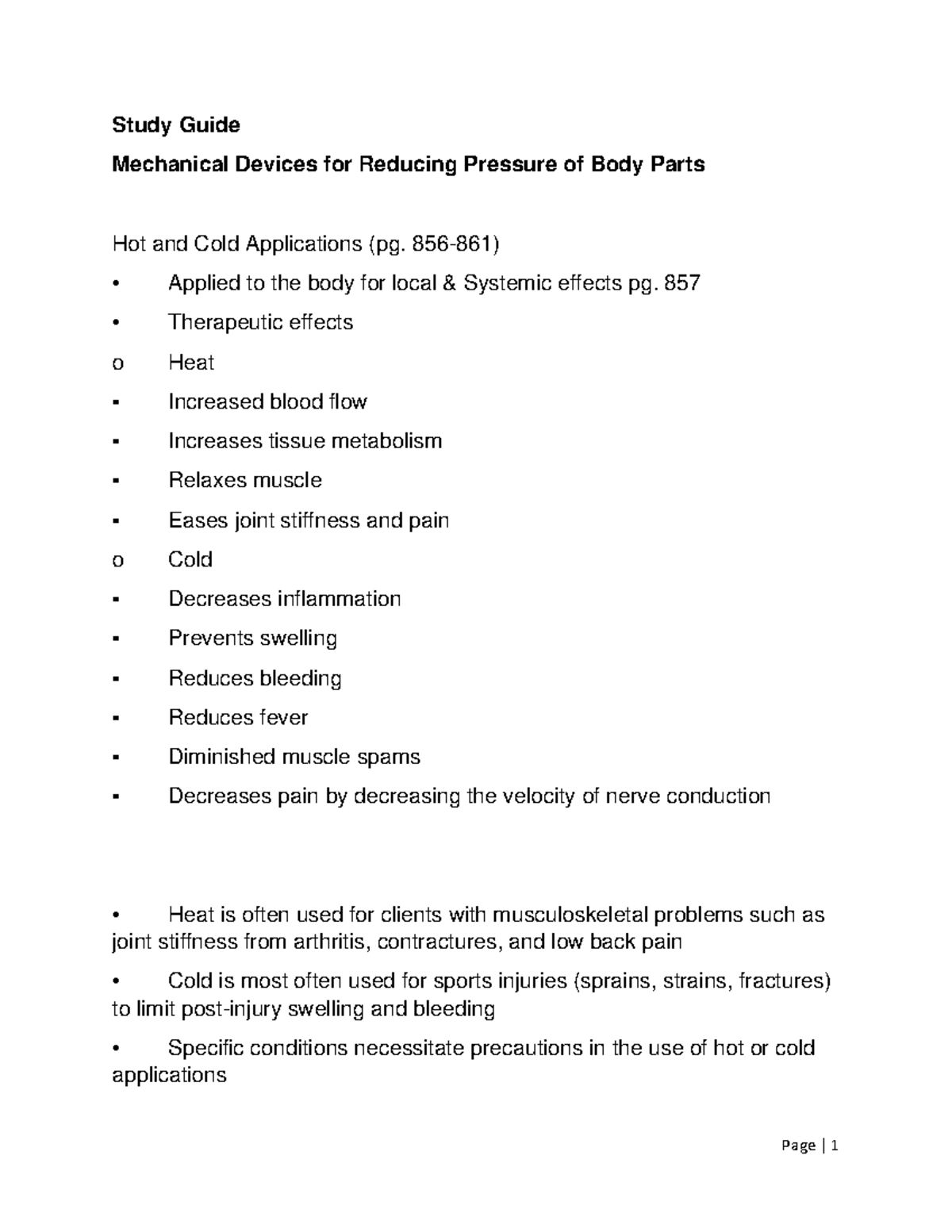 Study Guide Mechanical Devices for Reducing Pressure of Body Parts ...