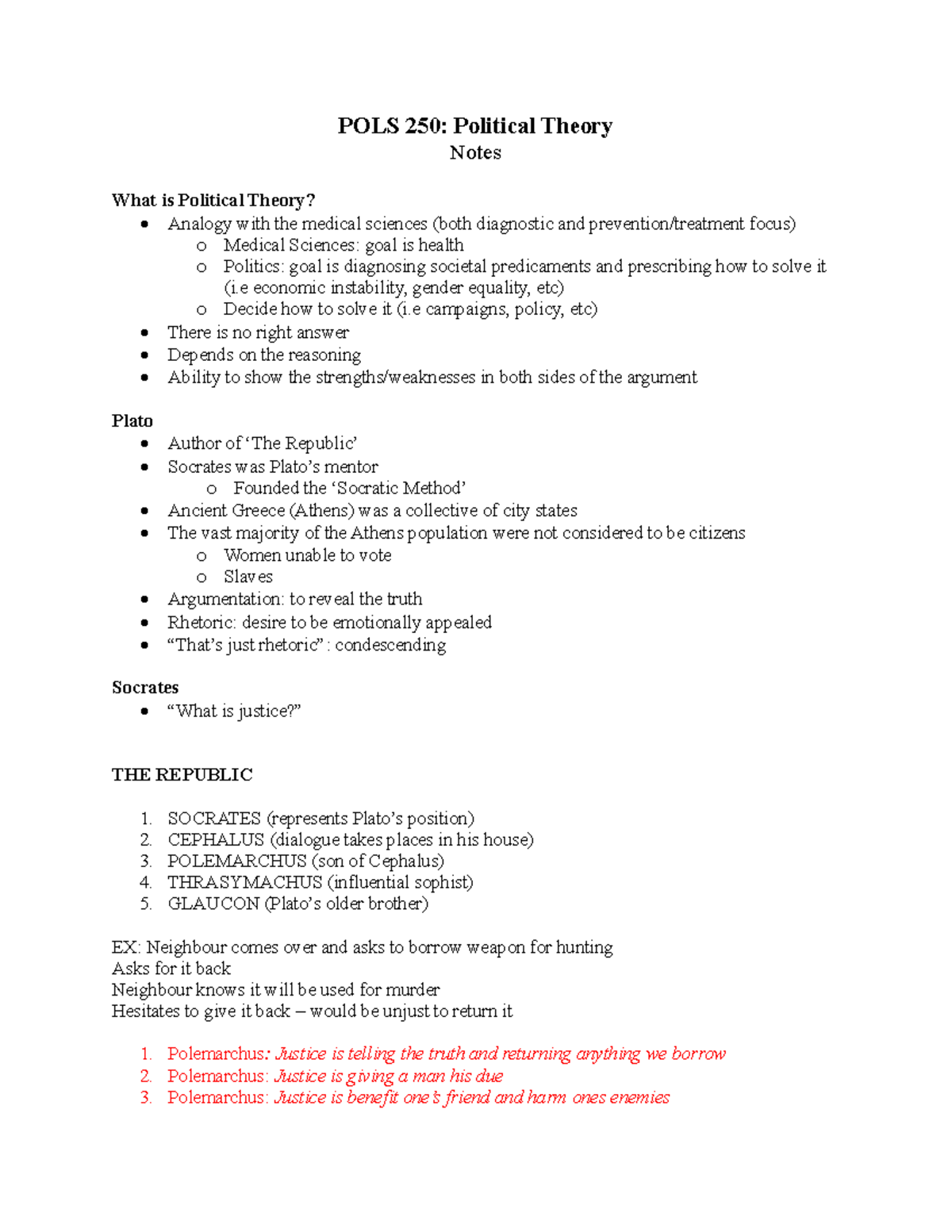 POLS 250 Political Theory - POLS 250: Political Theory Notes What is ...