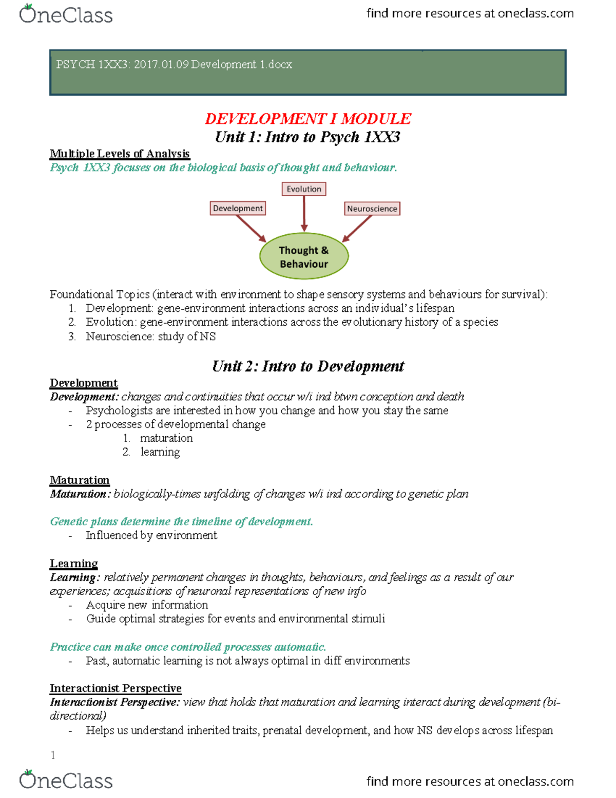 Development 2 - lecture - 1 PSYCH 1XX3: 2017.01 Development 1 Reviewed ...