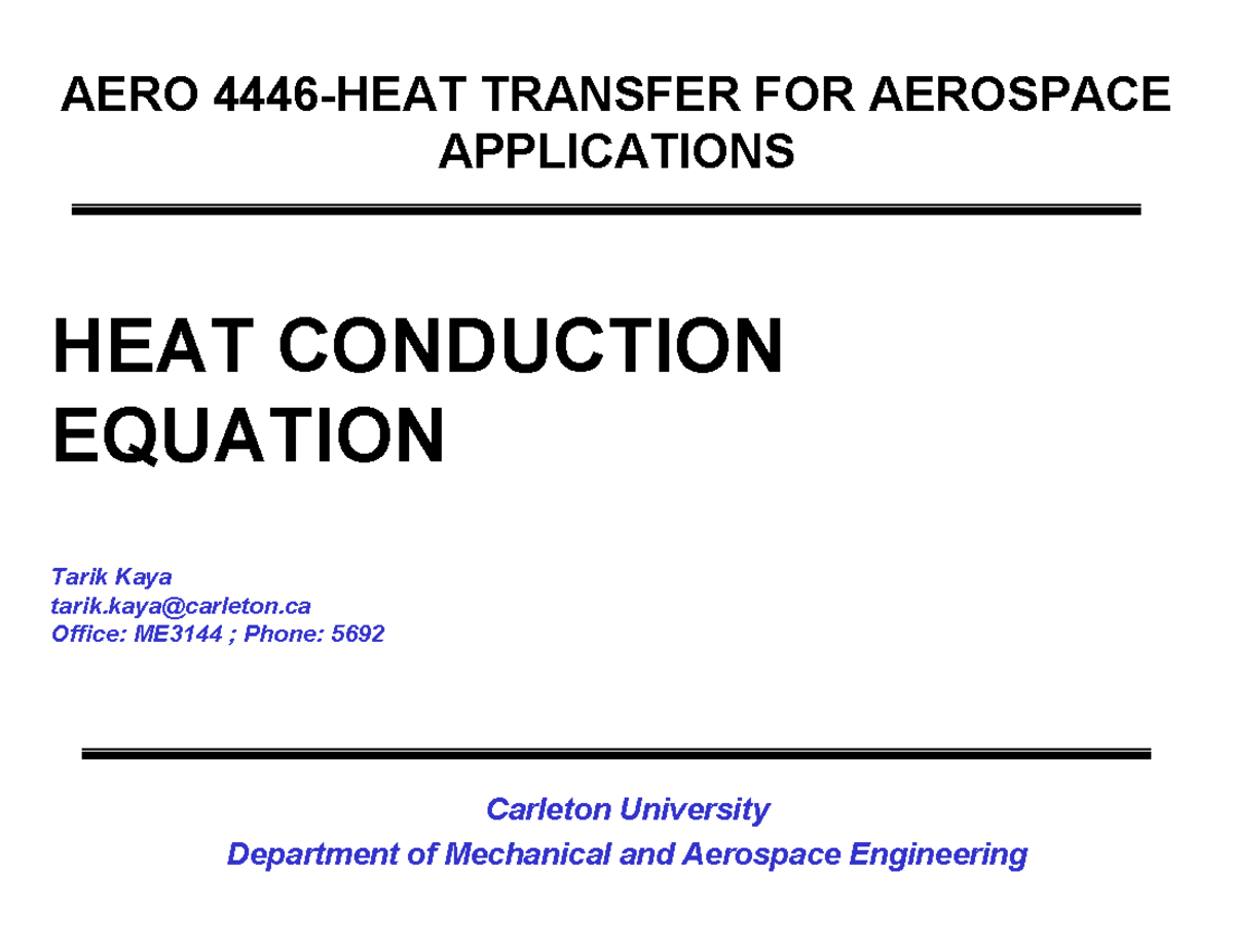 2 Heat Conduction - notes - HEAT CONDUCTION EQUATION Tarik Kaya tarik ...