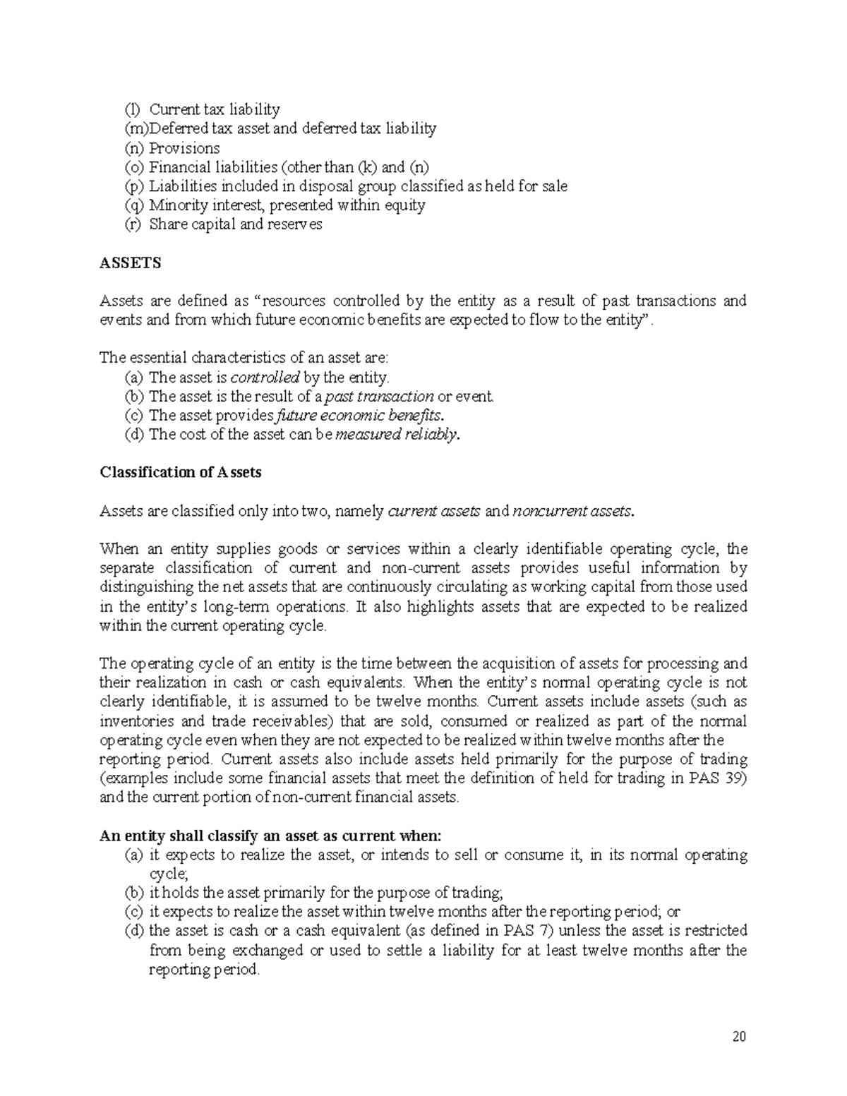 Sample Statement of Financial Position - (l) Current tax liability (m ...
