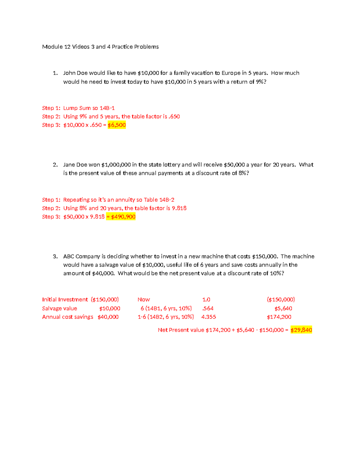 Module 12 Videos 3 and 4 Practice Problems with solutions - Module 12 Videos 3 and 4 Practice ...