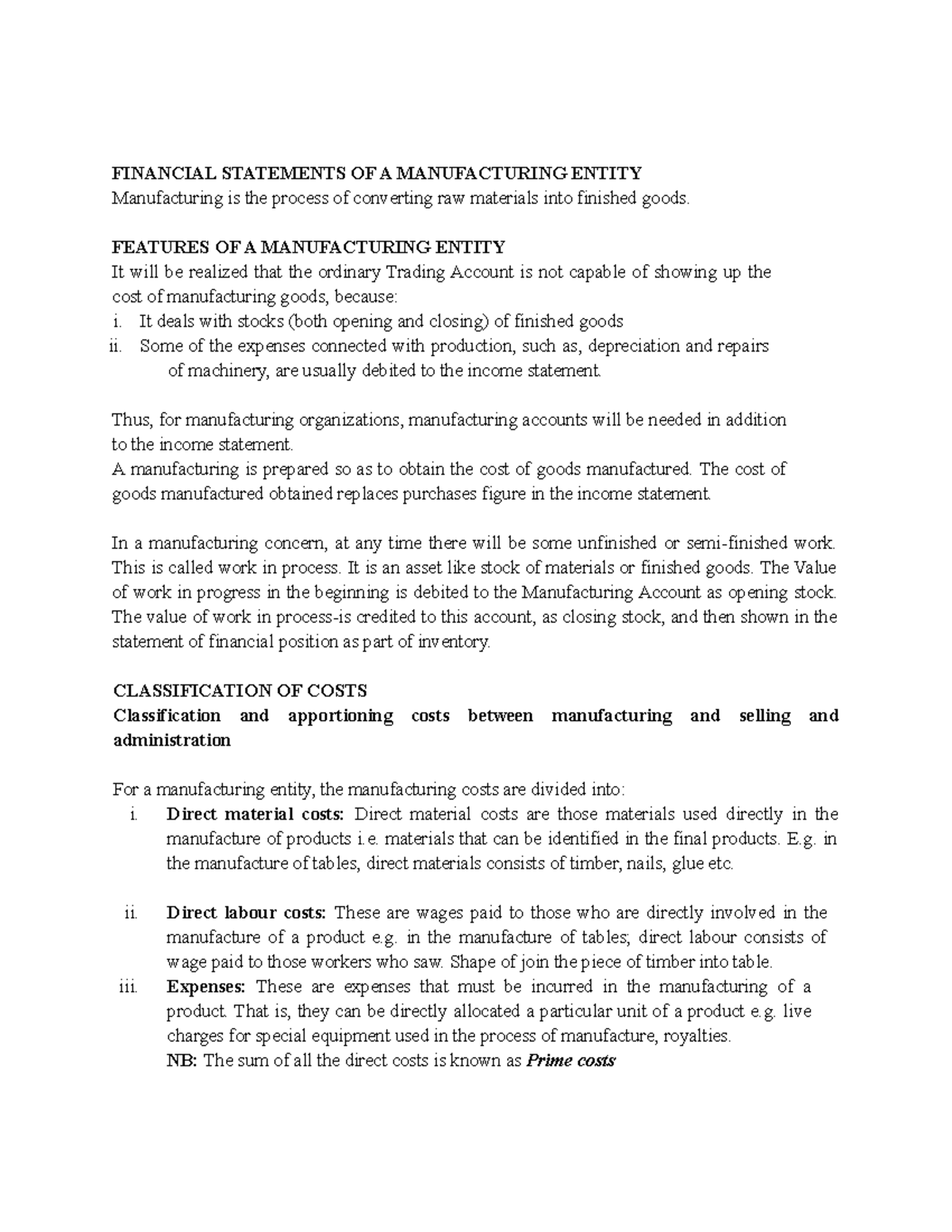 BAF 121 INT. Accounting II - Financial Statements OF A Manufacturing ...