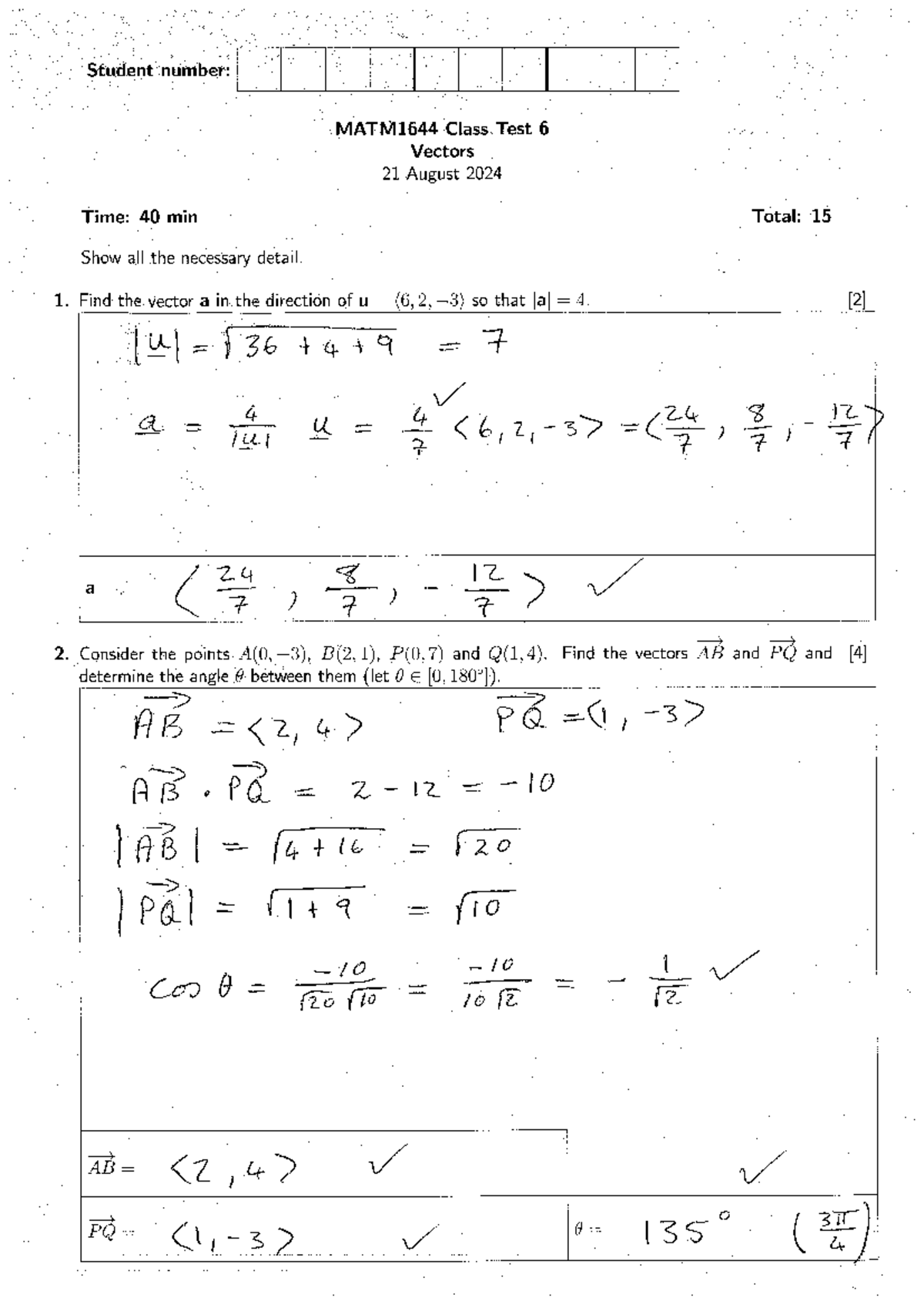 CT 6 Memo - Oooo - Student number: MATM1644 Class Test 6 Vectors 21 ...