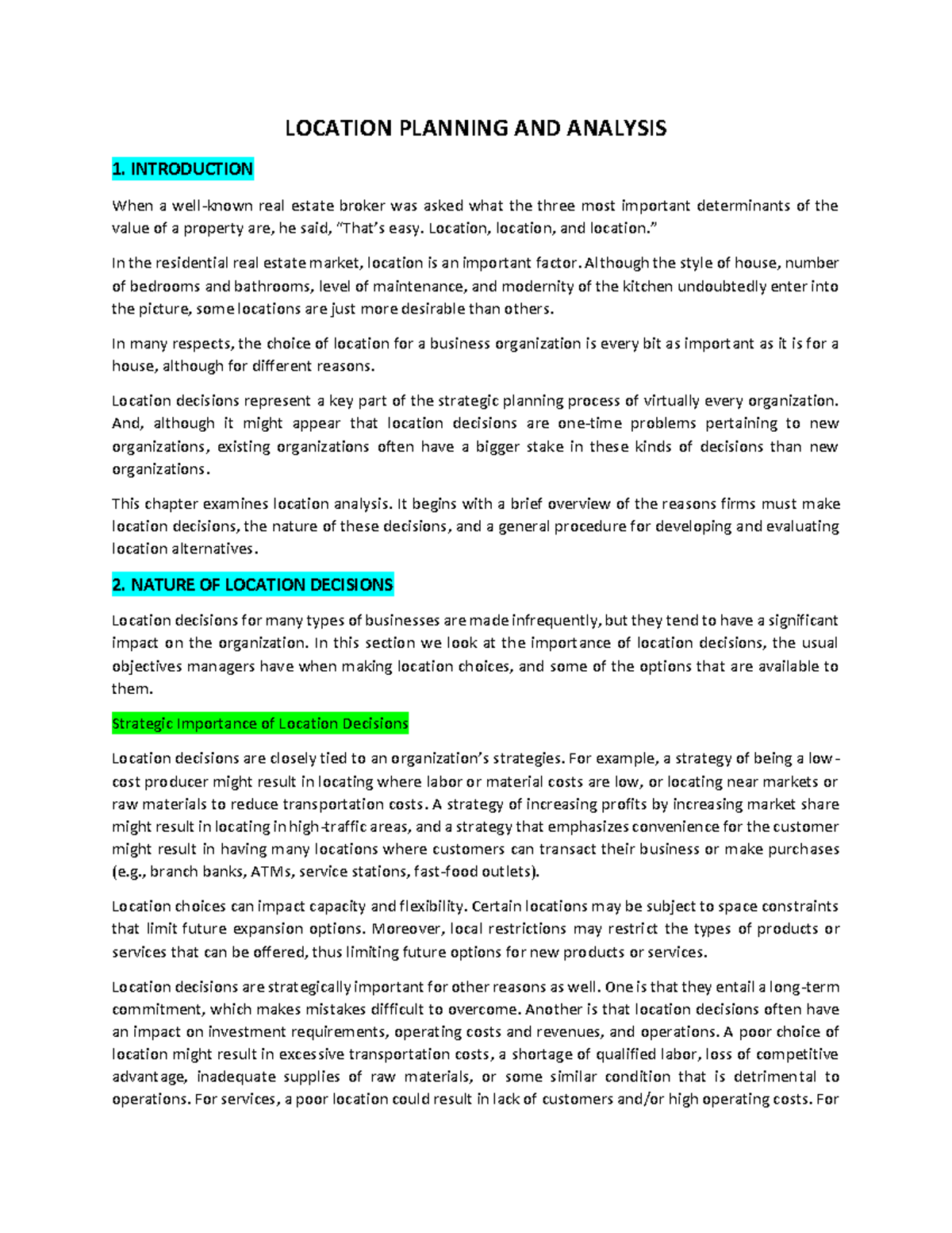 Reviewer Location Planning AND Analysis - LOCATION PLANNING AND ...