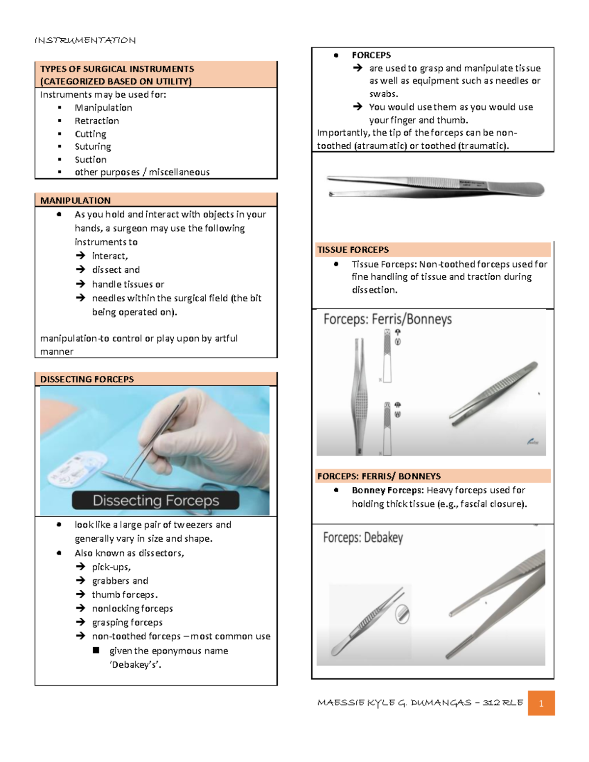 312-RLE- Instrumentation - TYPES OF SURGICAL INSTRUMENTS (CATEGORIZED ...