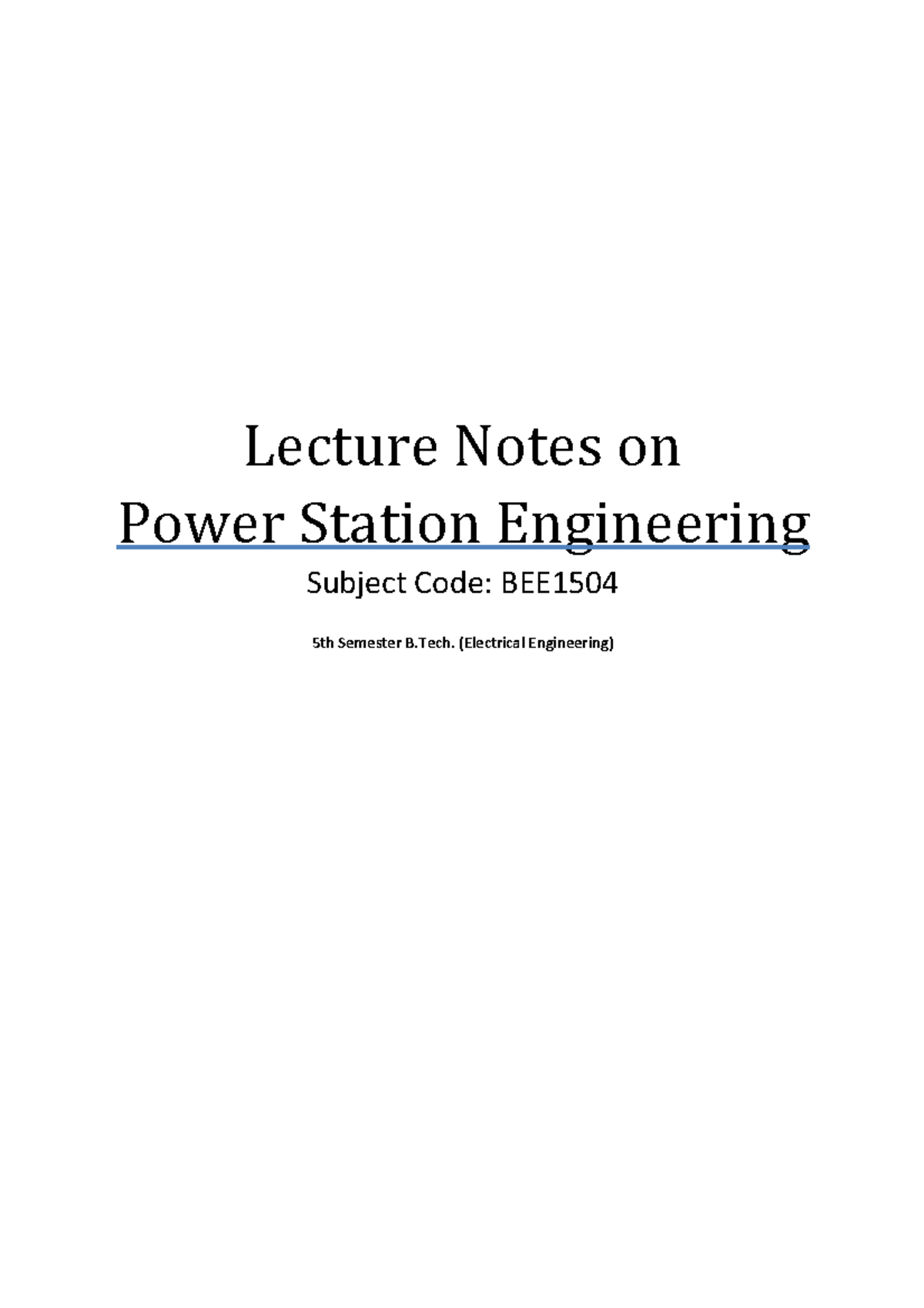 Power Station Engineering - Lecture Notes on Power Station Engineering ...