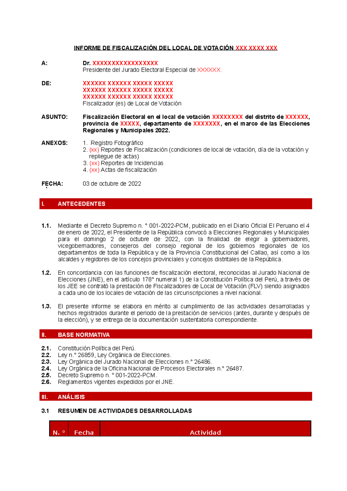 Modelo - N.,NJBM, ., - INFORME DE FISCALIZACIÓN DEL LOCAL DE VOTACIÓN ...