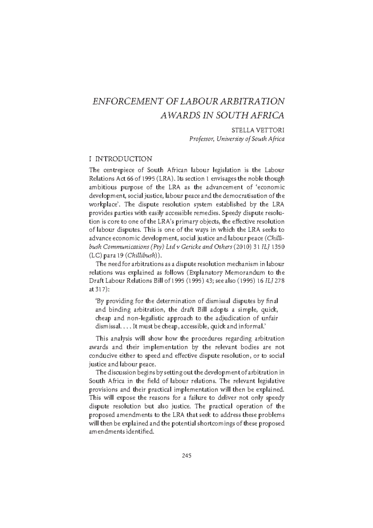 Enforcement of labour arbitration awards in south africa - ENFORCEMENT ...
