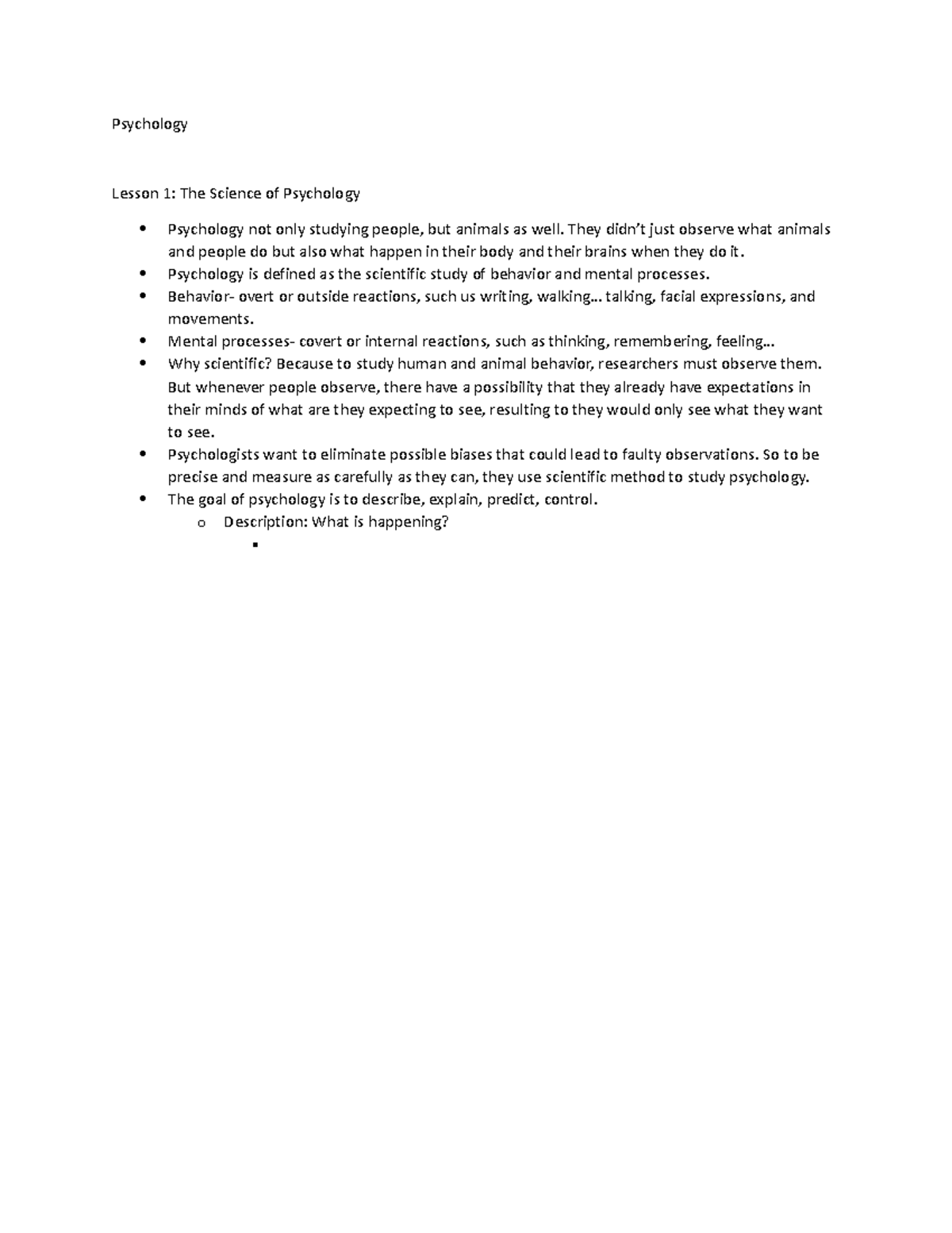 Psychology - notes - Psychology Lesson 1: The Science of Psychology ...