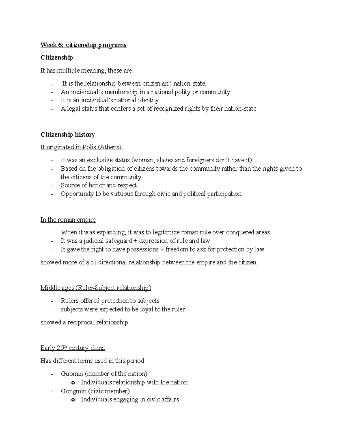 Study Notes From Week 5 To 7 For AMU 2625 Week 6 Citizenship