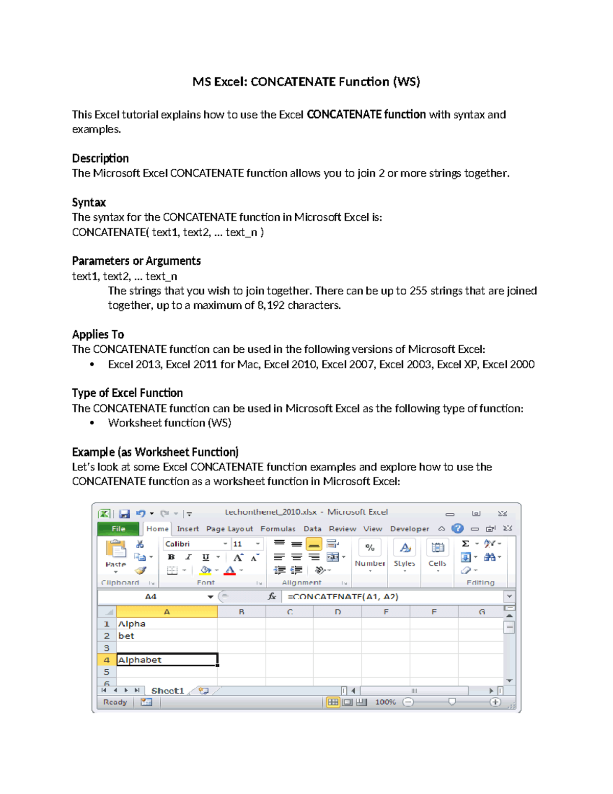 The Concatenate Function Notes Ms Excel Concatenate Function Ws This Excel Tutorial 6869