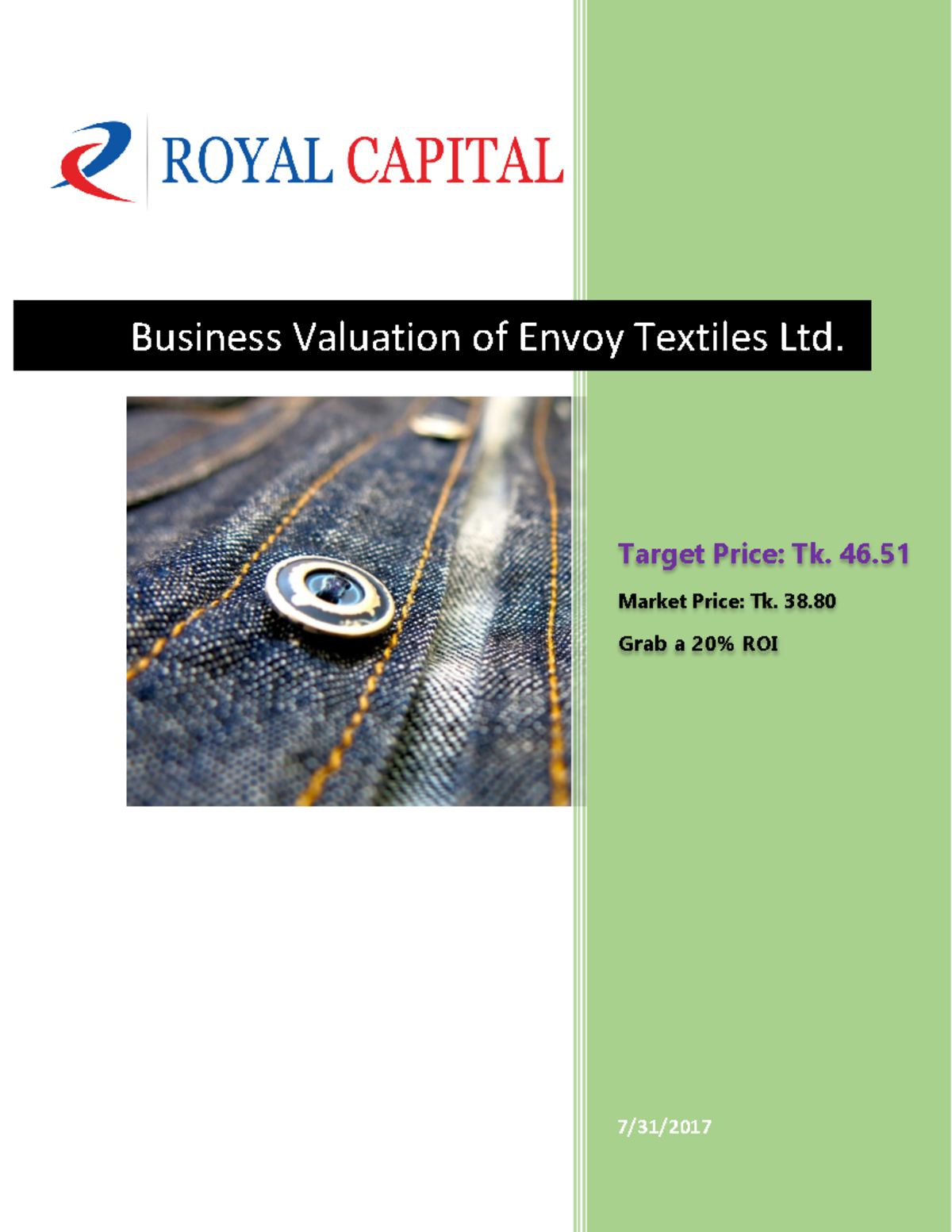 Fundamental analysis of Envoy Textiles Ltd - 7/31/ Business Valuation ...