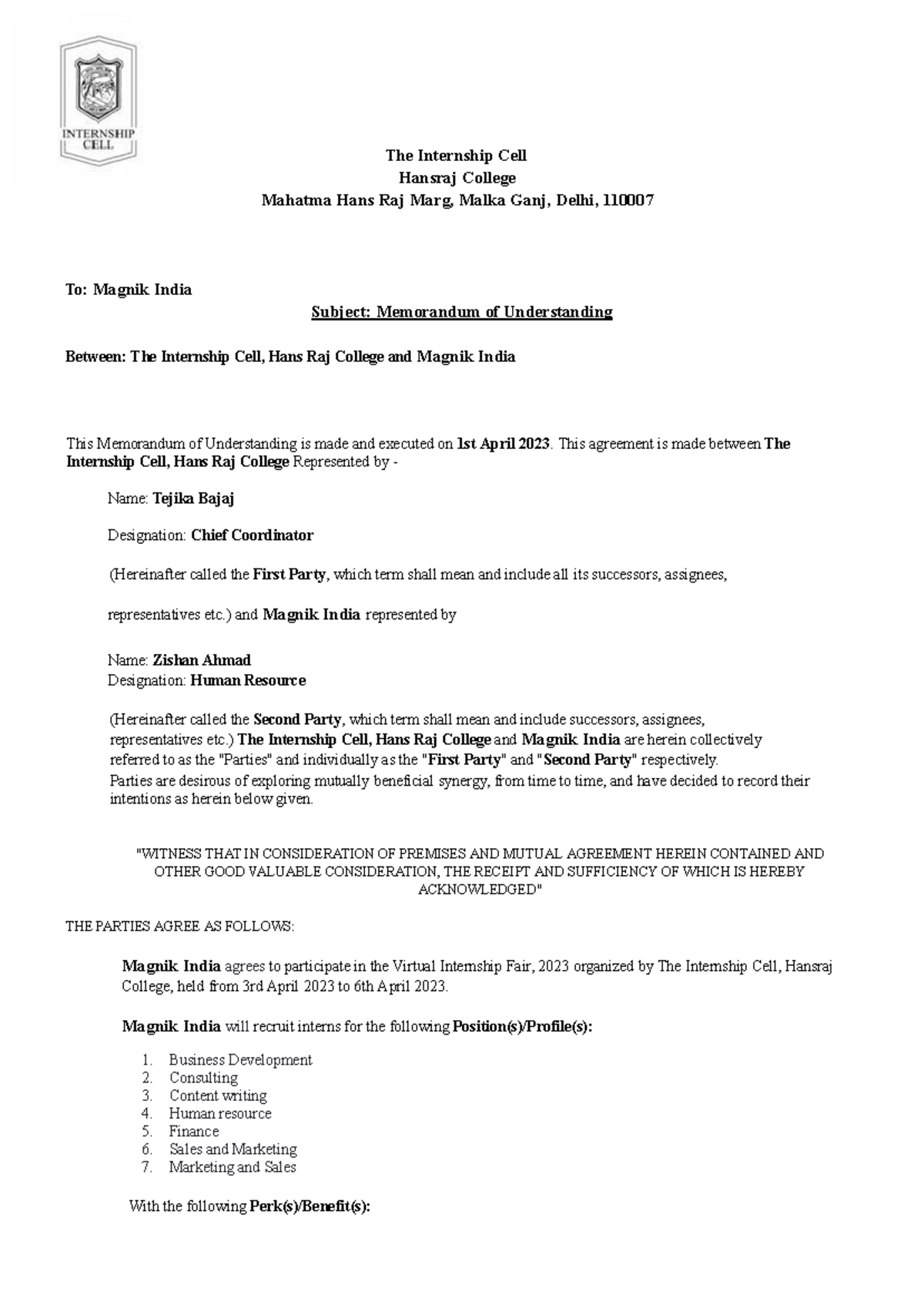 Magnik India Mo U - ddrrrrrrrrrrrrrrrrrrrrrrrr - The Internship Cell ...