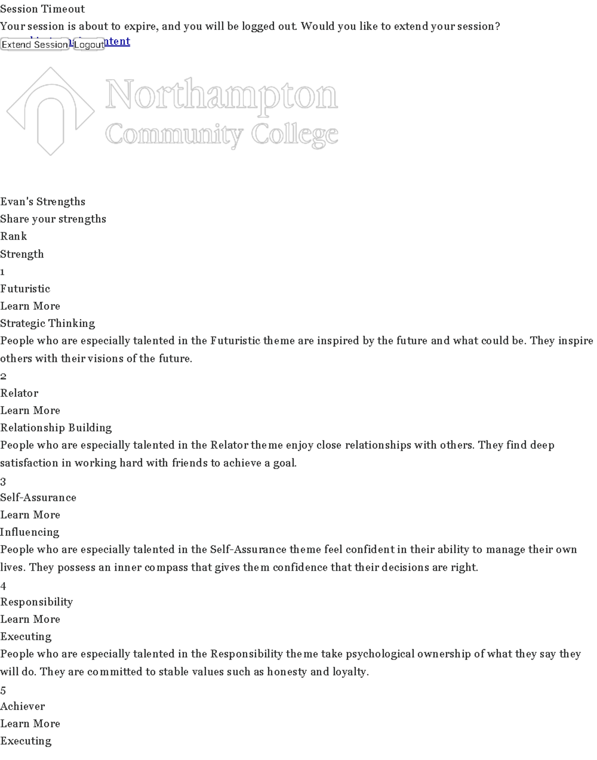 Clifton 5 Strength - skip to main content Evan's Strengths Share your ...