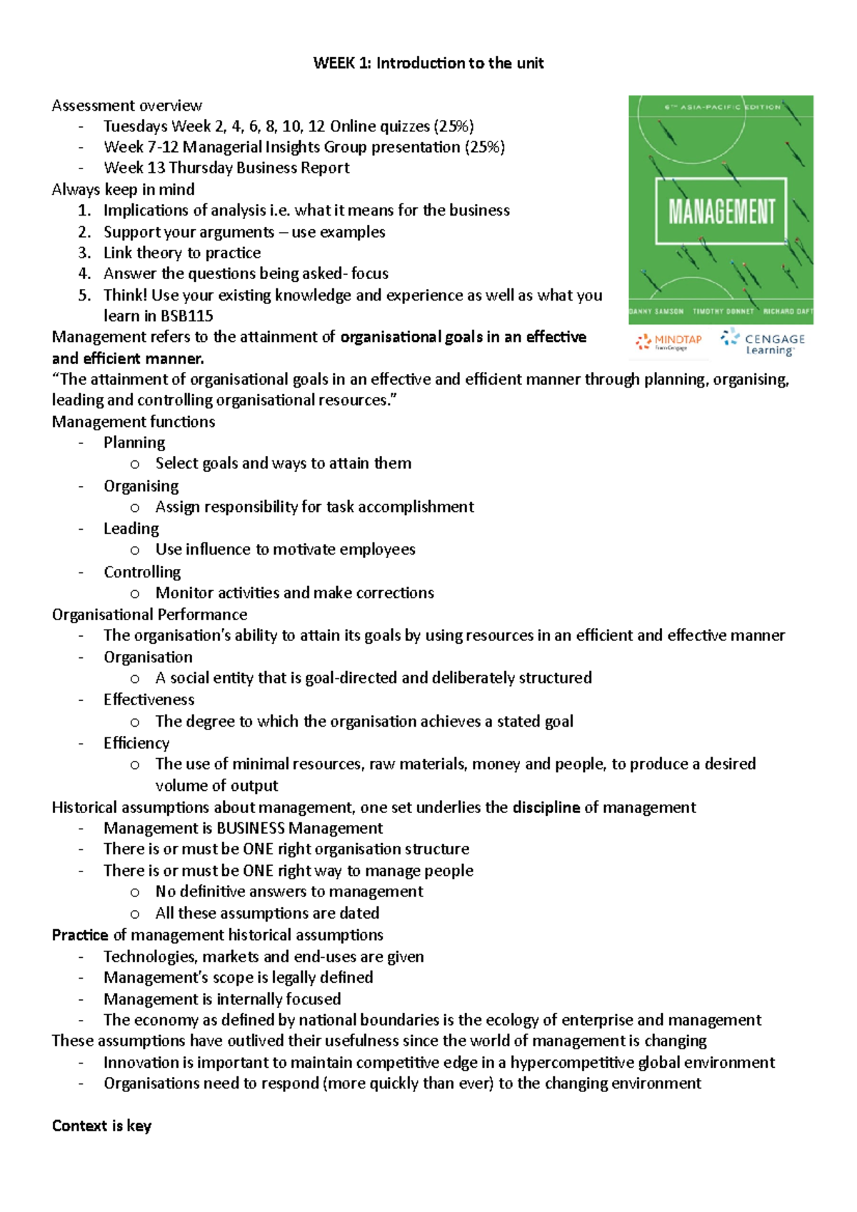 Lectures Notes - WEEK 1: Introduction to the unit Assessment overview ...