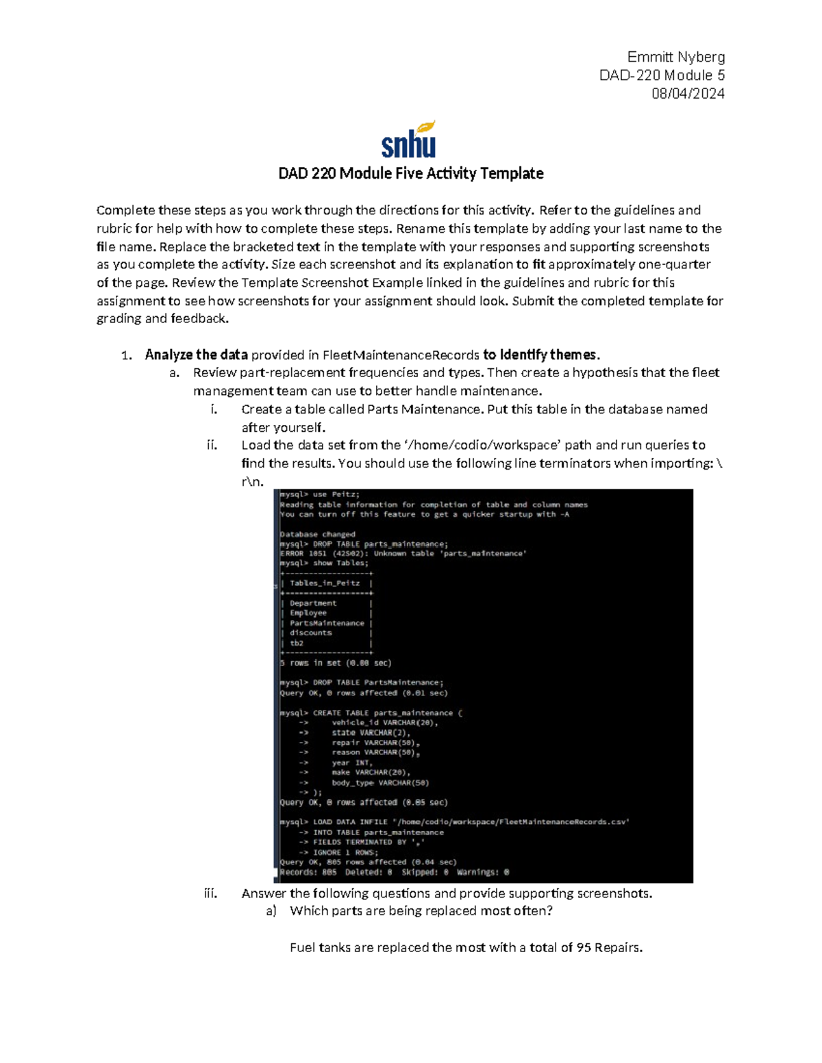 DAD 220 Module Five Activity - Refer to the guidelines and rubric for ...