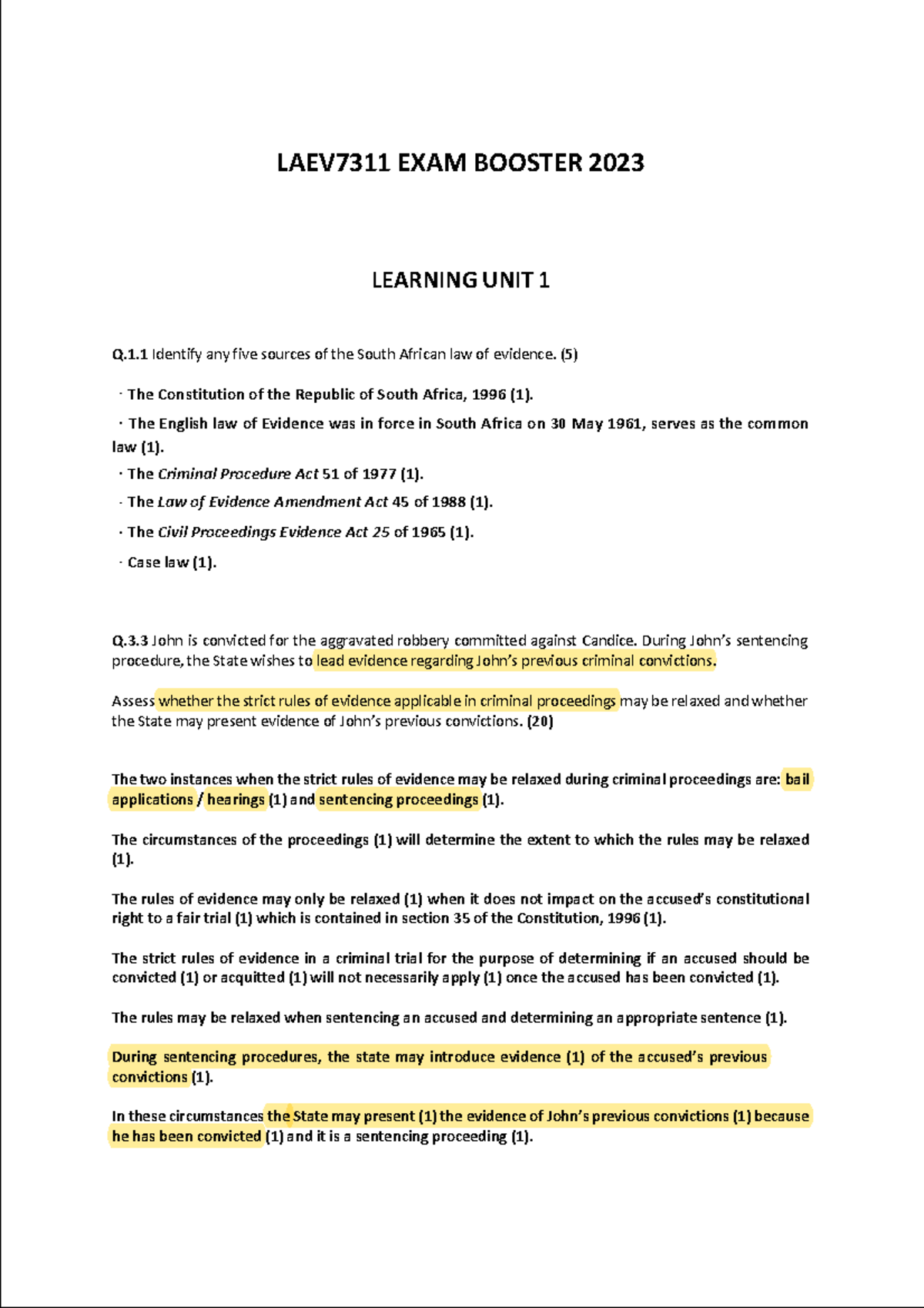 EXAM Booster 2023 3 - Summary law of evidence - LAEV7311 EXAM BOOSTER ...