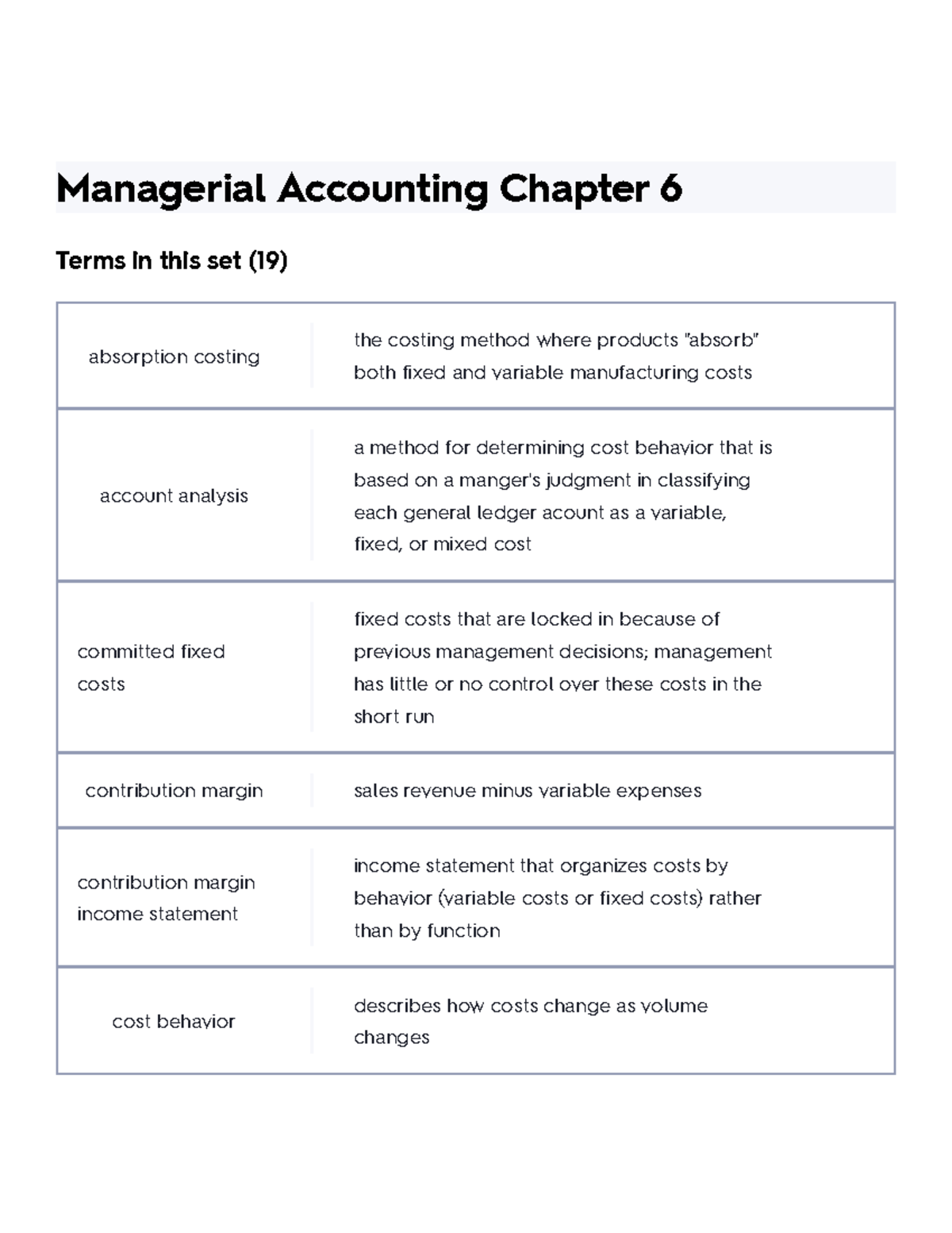 Managerial Accounting Chapter 6 Flashcards Quizlet - Managerial ...