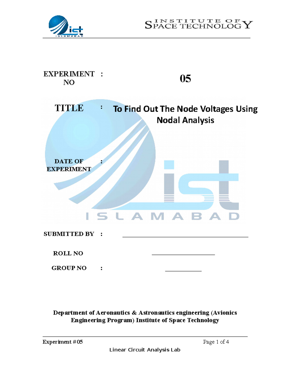 Lab-06 nodal analysis - Lab Manuals - EXPERIMENT NO : 05 TITLE : To Find Out The Node Voltages ...