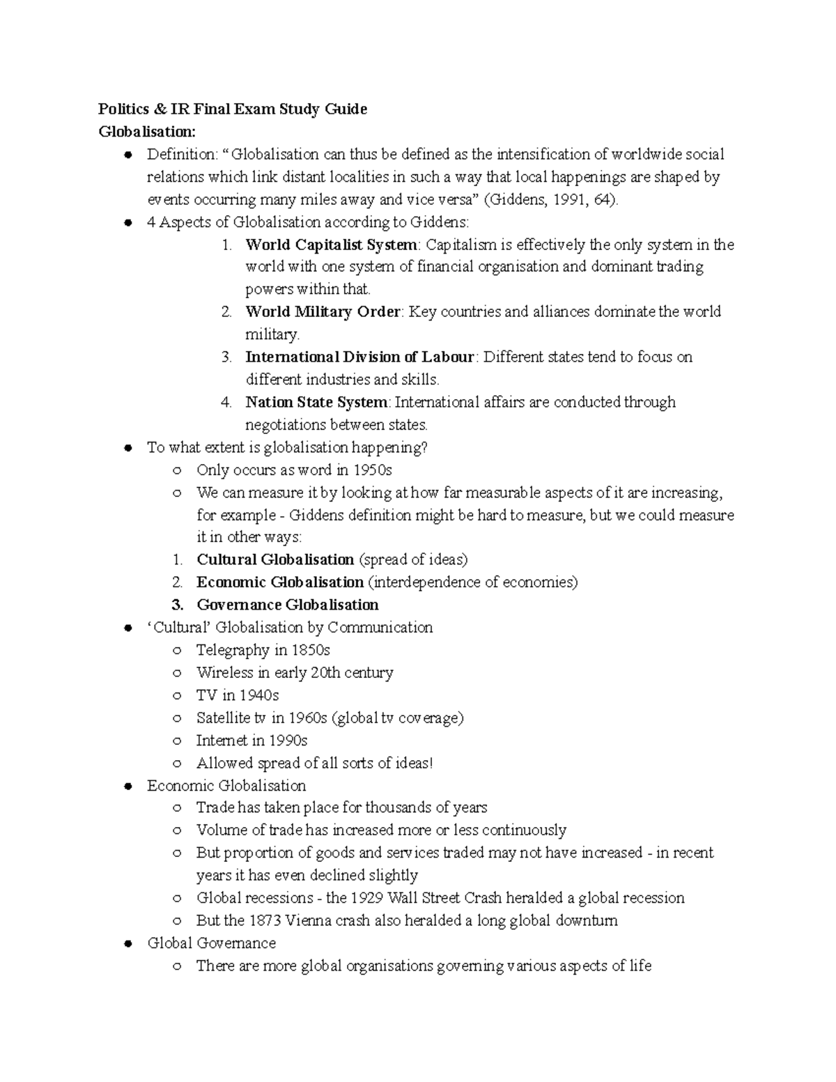 Politics and IR Final Exam Studyguide - Politics & IR Final Exam Study ...