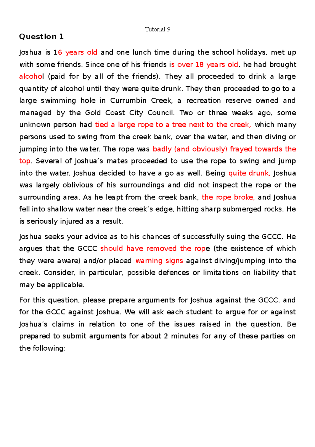 Tutorial 9 - Detailed notes - Tutorial 9 Question 1 Joshua is 16 years ...