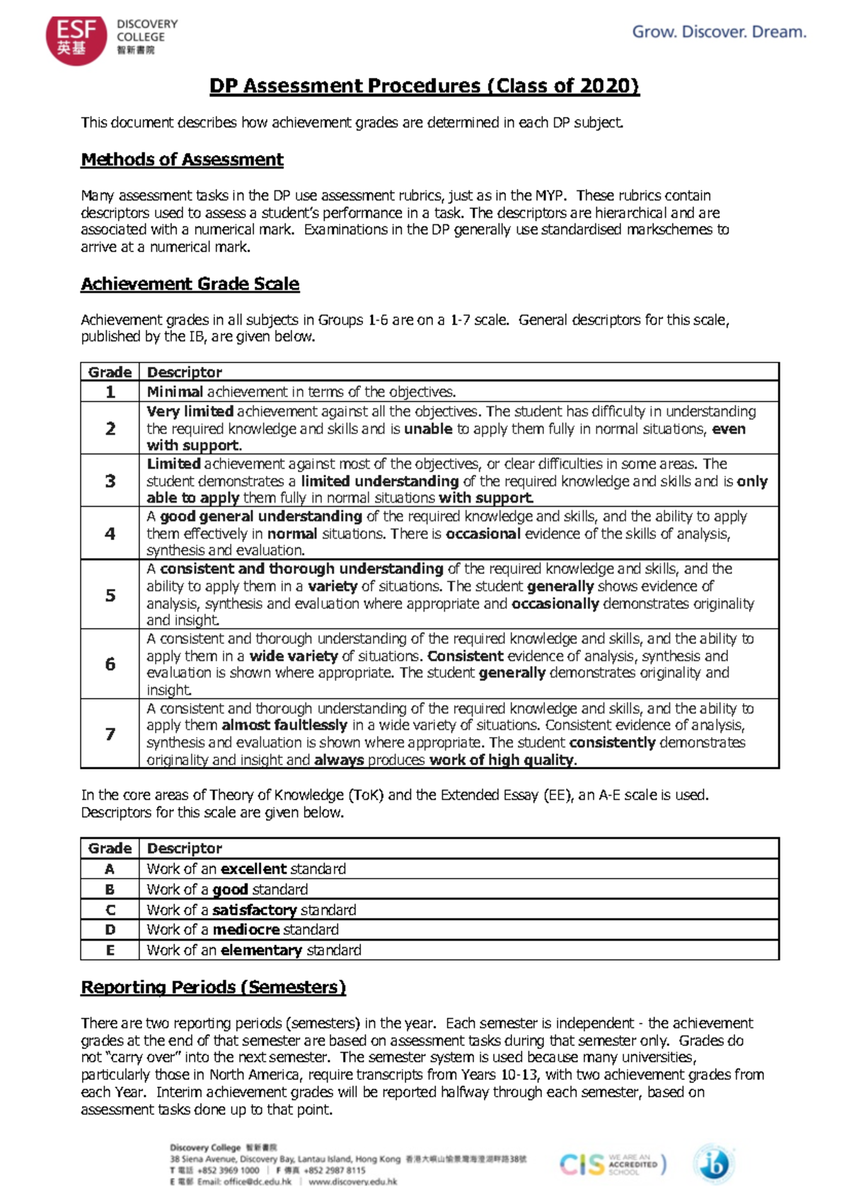 DP Assessment Procedures Class of 2020 - Methods of Assessment Many assessment tasks in the DP ...